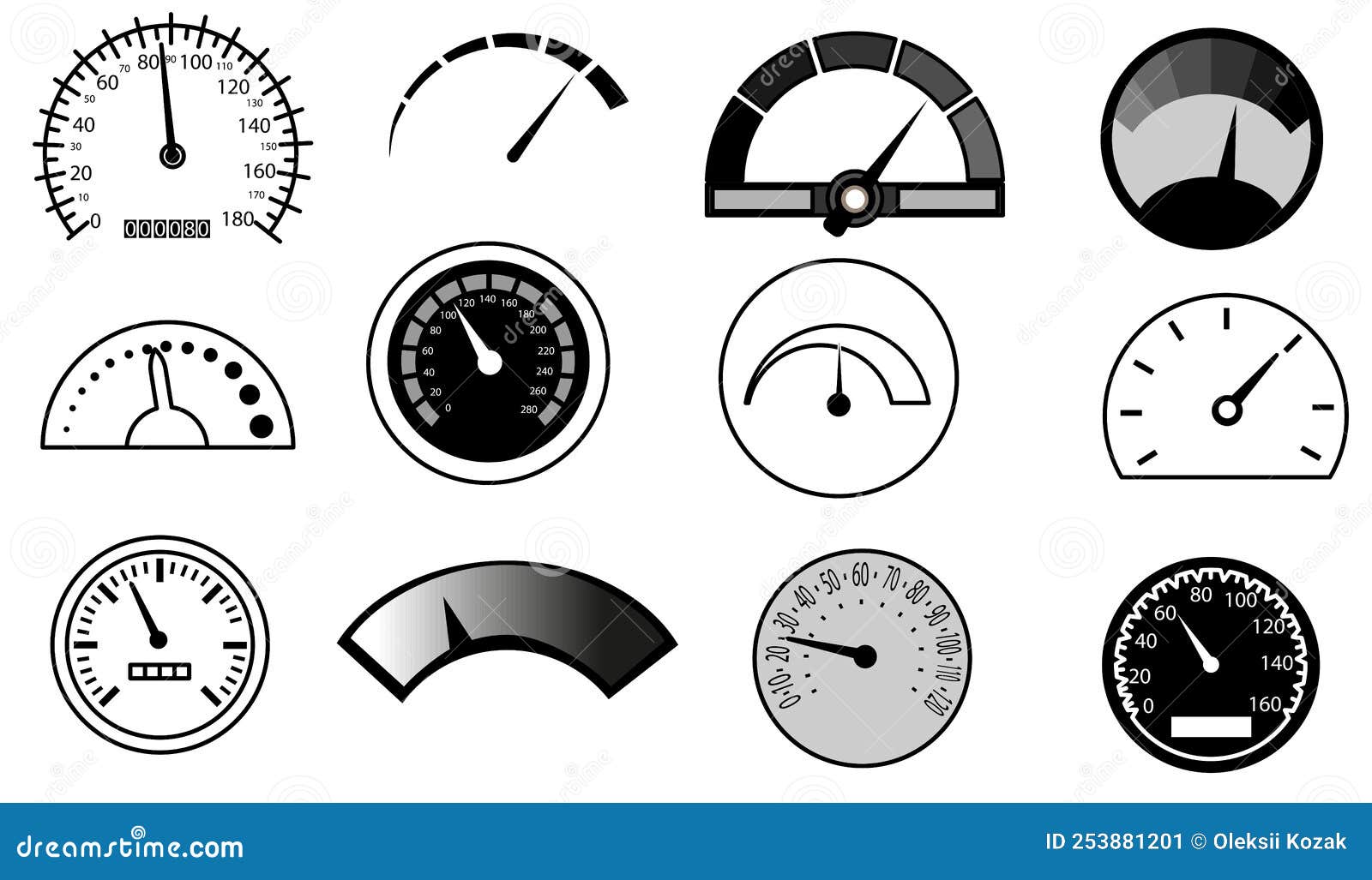 Speedometers Collection. Symbols Of Speed Score Measuring Tachometer ...