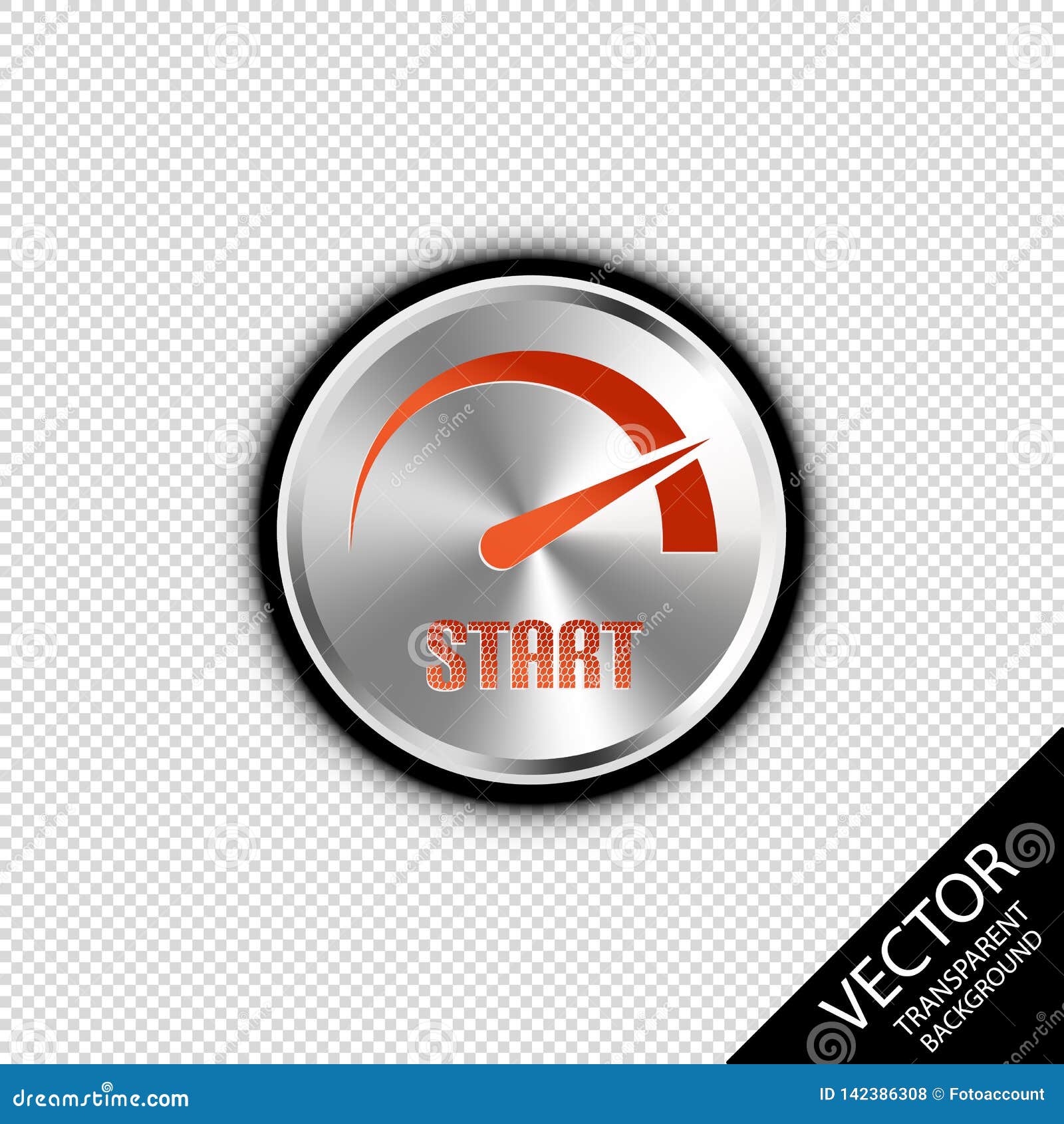 Speedometer Start on Silver Metallic Button - Vector Illustration ...