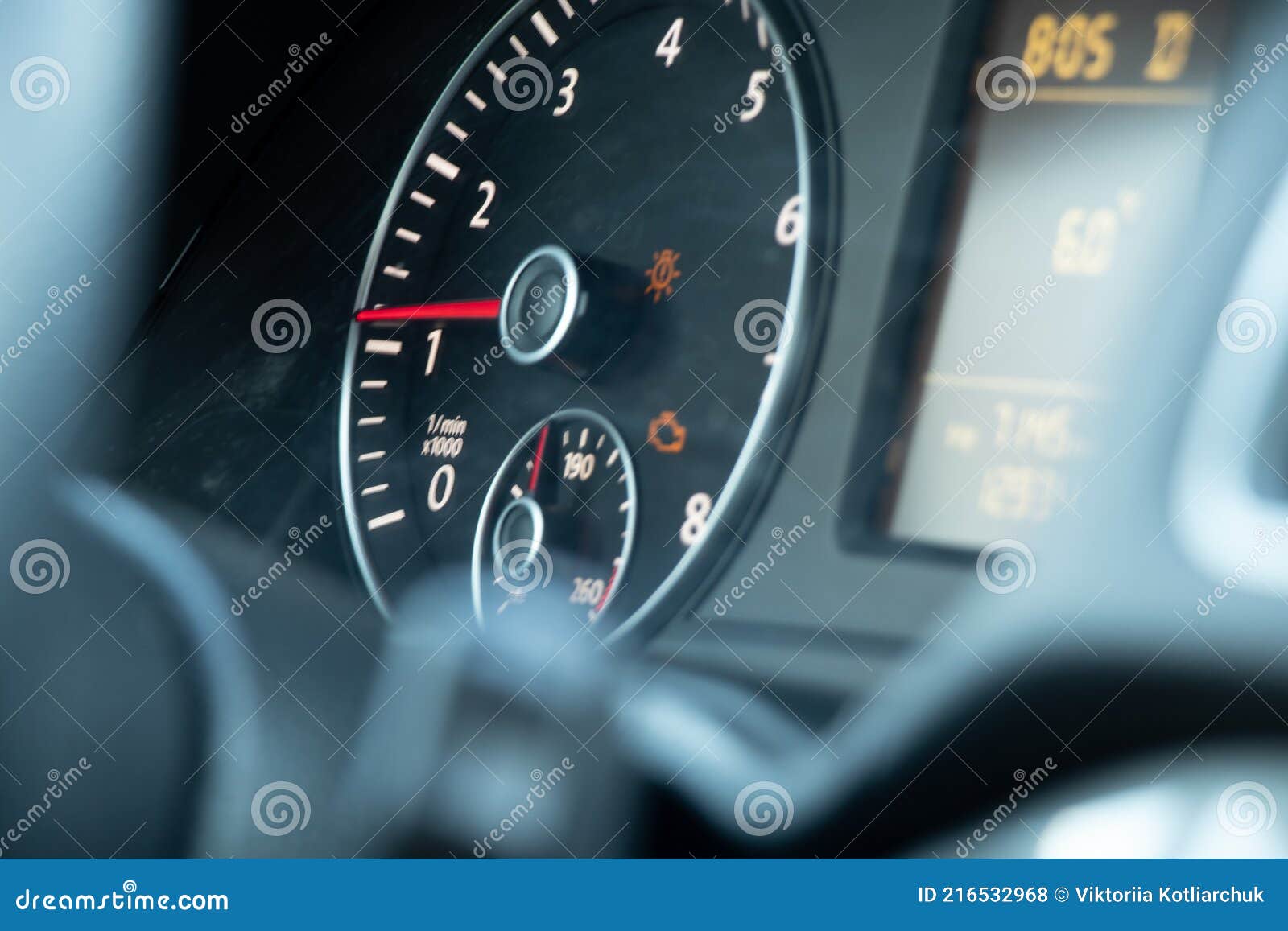 Speedometer and Steering Wheel in Auto Close Up Stock Photo - Image of ...