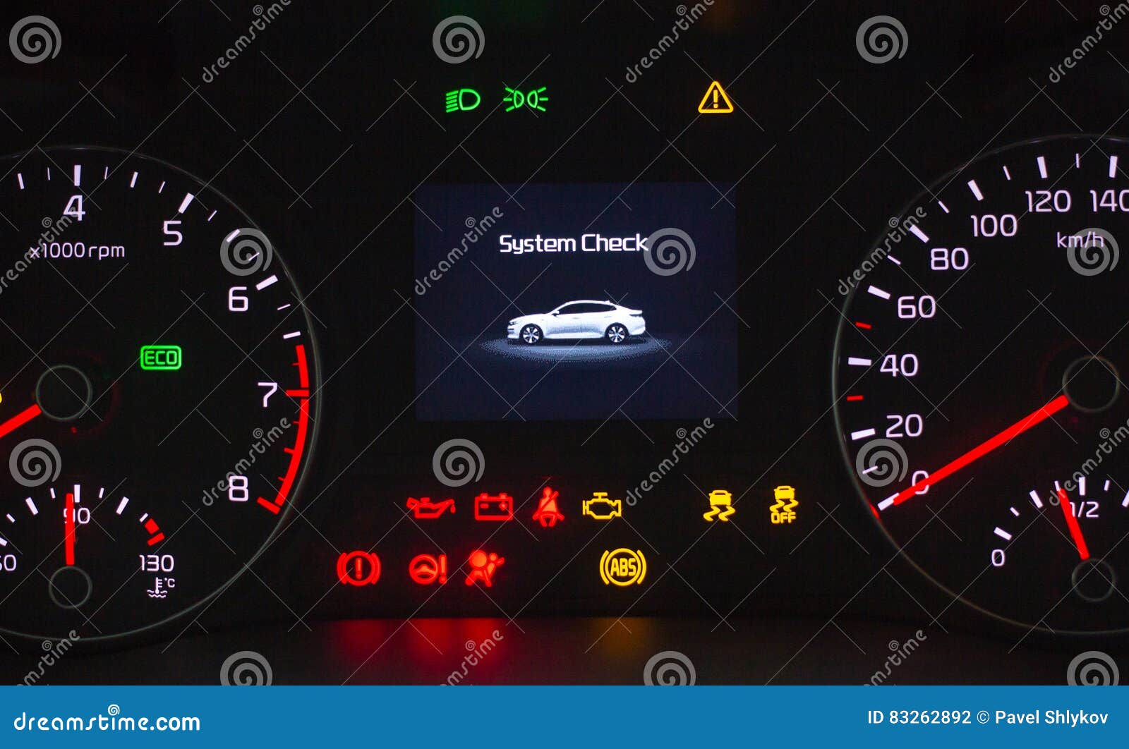 Speedometer and Tachometer with Additional Instruments on Car Da Stock ...