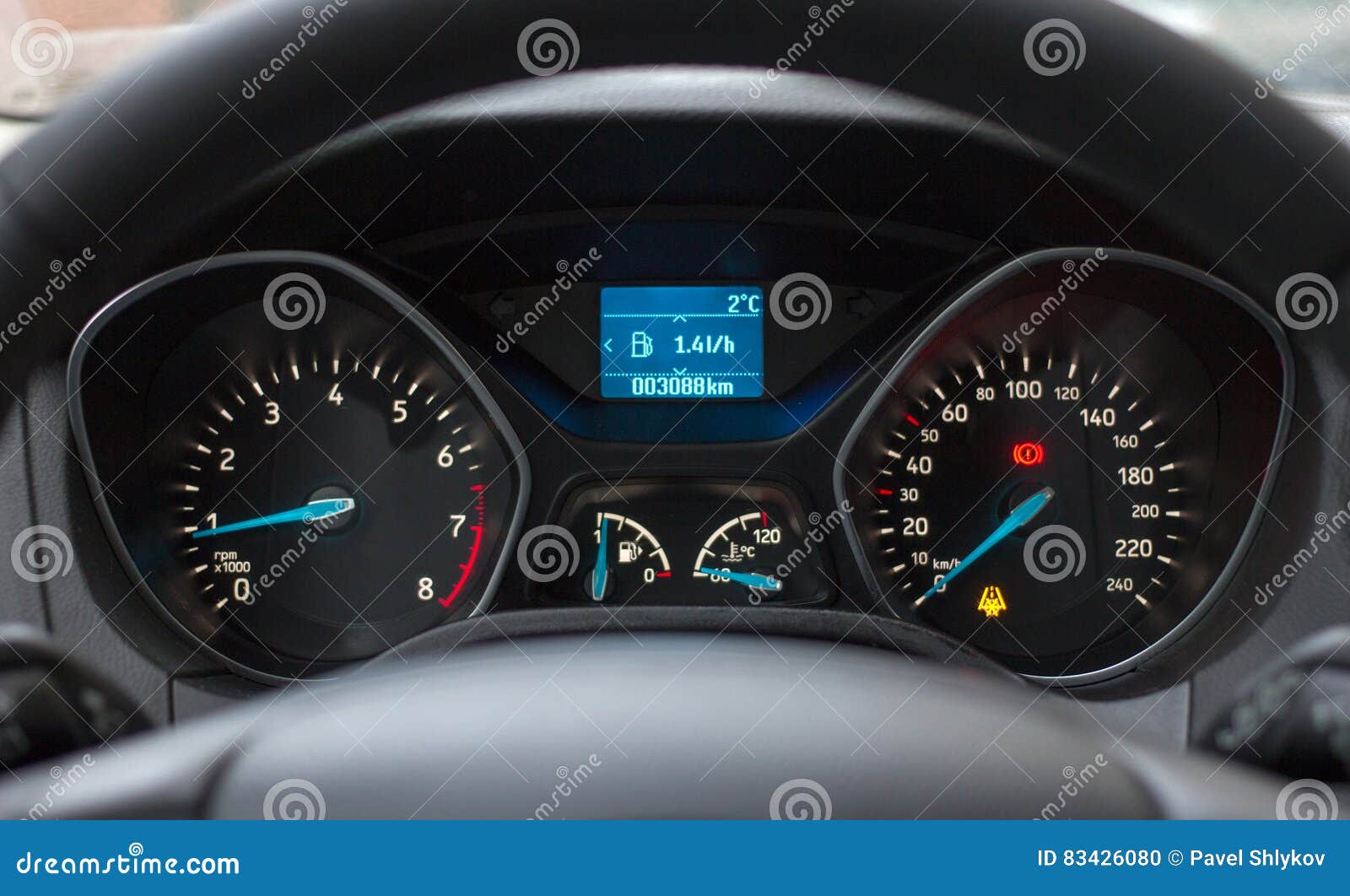Speedometer and Tachometer with Additional Instruments on Car Da Stock ...