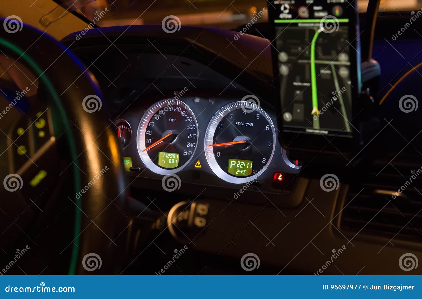 Speedometer Tachometer and Navigator in Car Stock Image - Image of ...