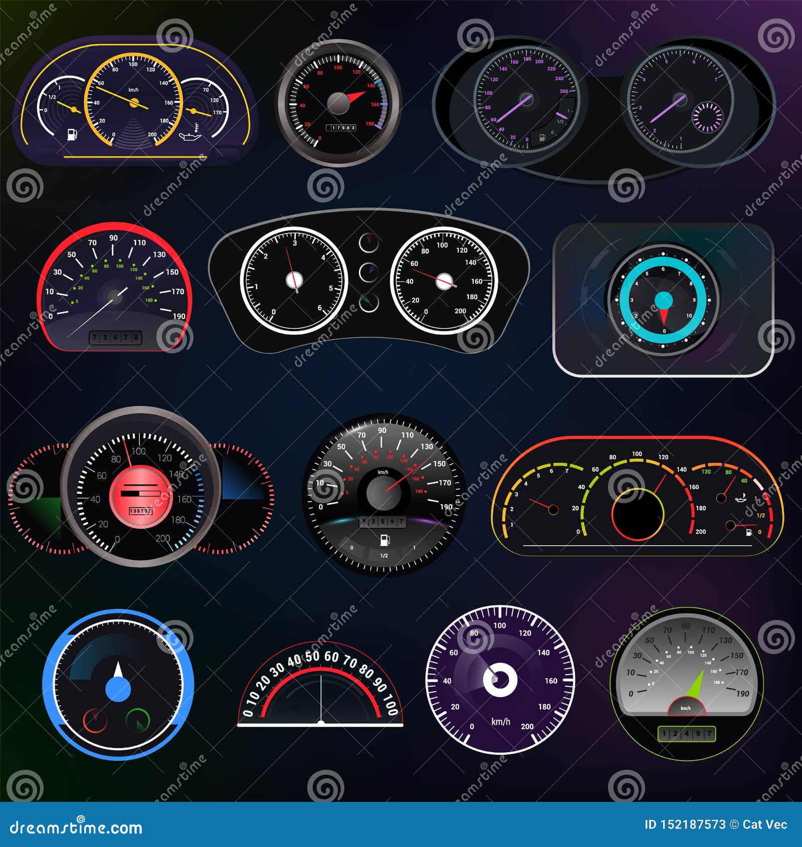 Speedometer Vector Car Speed Dashboard Panel and Speed-up Power ...