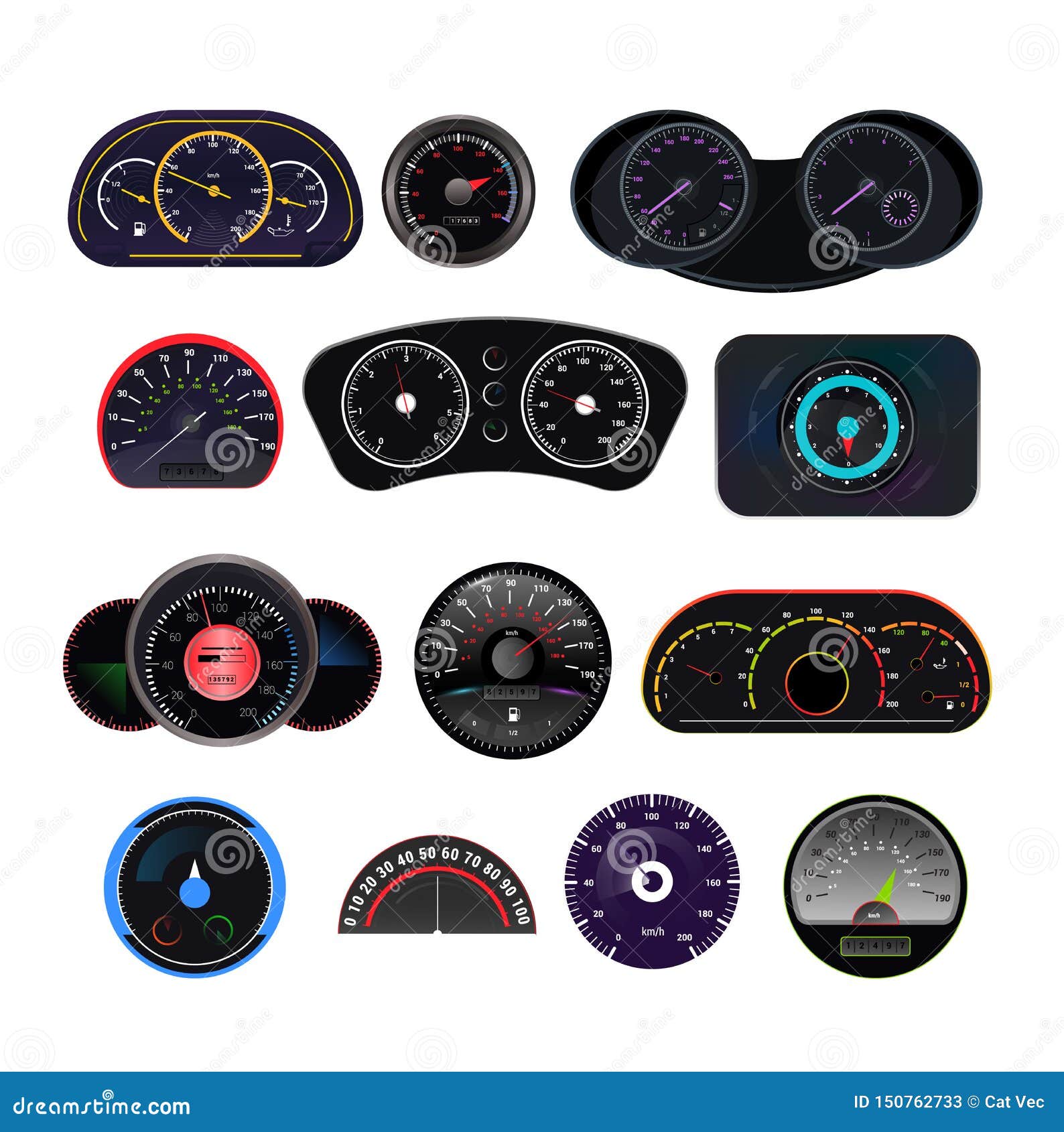 Speedometer Vector Car Speed Dashboard Panel and Speed-up Power ...
