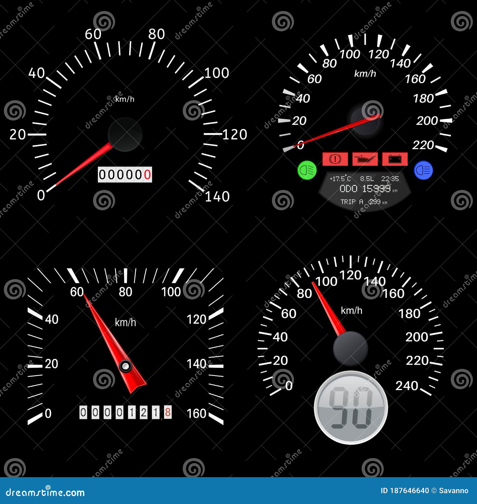 Speedometers. Black Various Scales of Vehicles Stock Vector ...