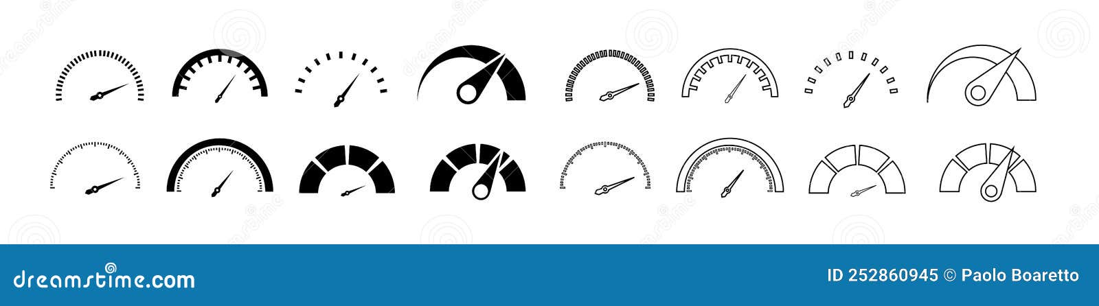 Speedometers Set Icons, Tachometer Icon. Speed Indicator Sign Black ...