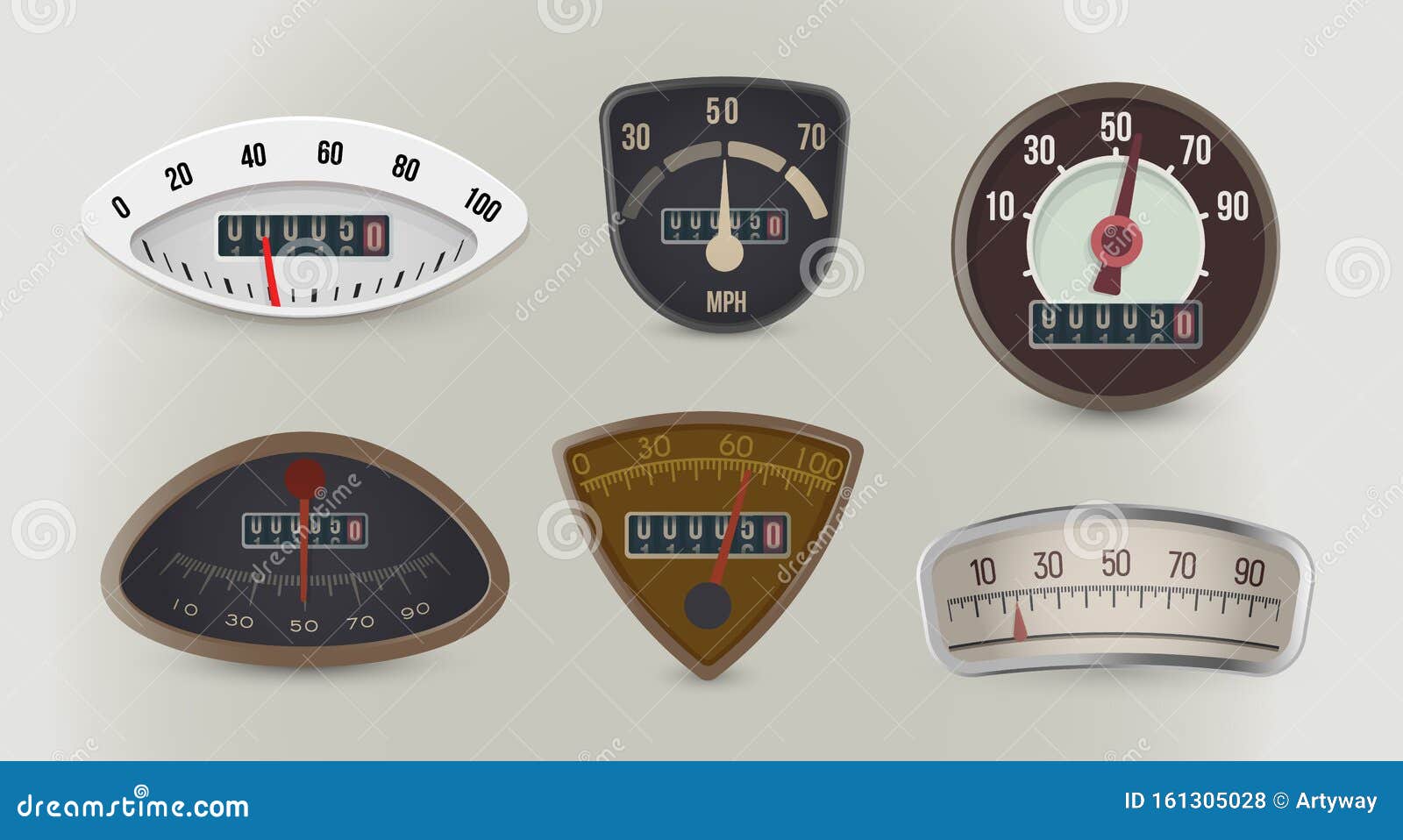 Speedometers, Speed Gauges Realistic Vector Illustrations Set Stock ...