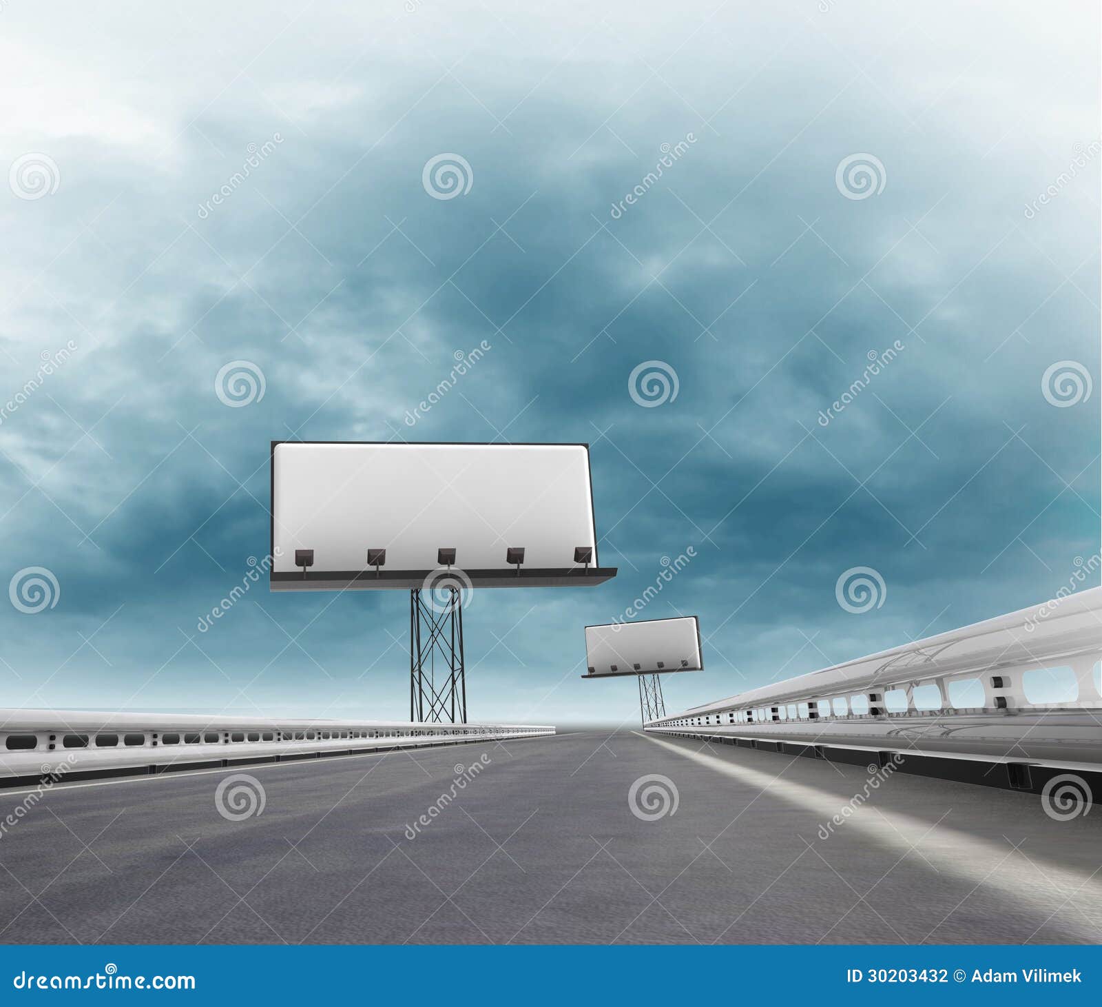 Speedway with Two Billboards Afar with Sky Stock Illustration ...