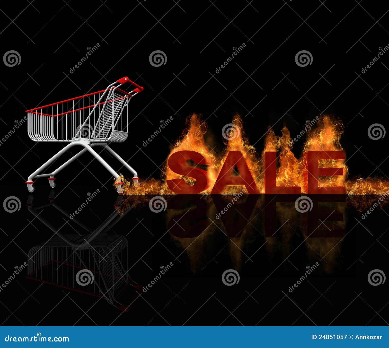 The Speedy Moving Shopping Cart, Leaving the Fire Stock Illustration ...