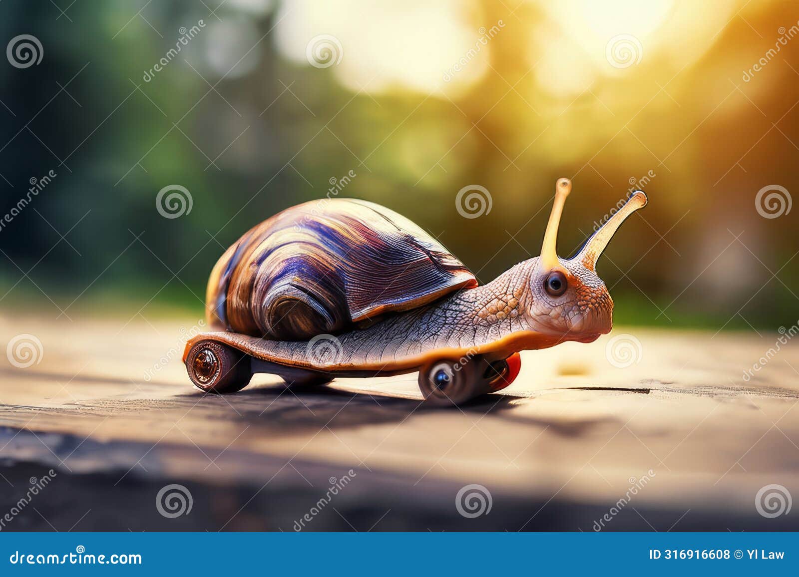 A Speedy Snail with Wheels on Yellow Background. Speed Increase ...