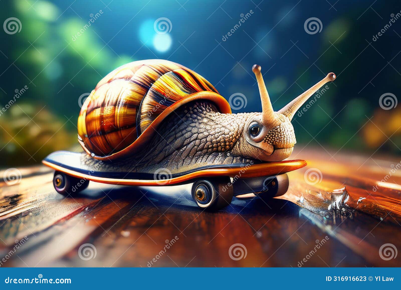 A Speedy Snail with Wheels on Yellow Background. Speed Increase ...