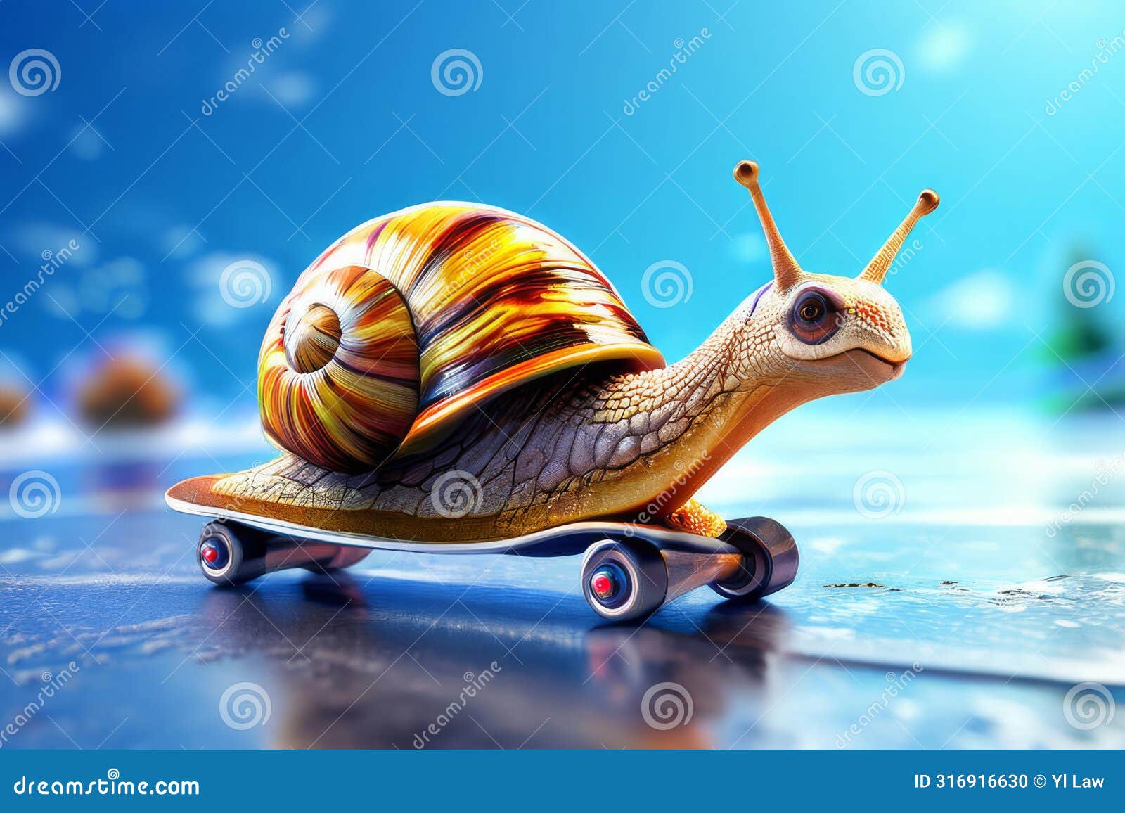 A Speedy Snail with Wheels on Yellow Background. Speed Increase ...