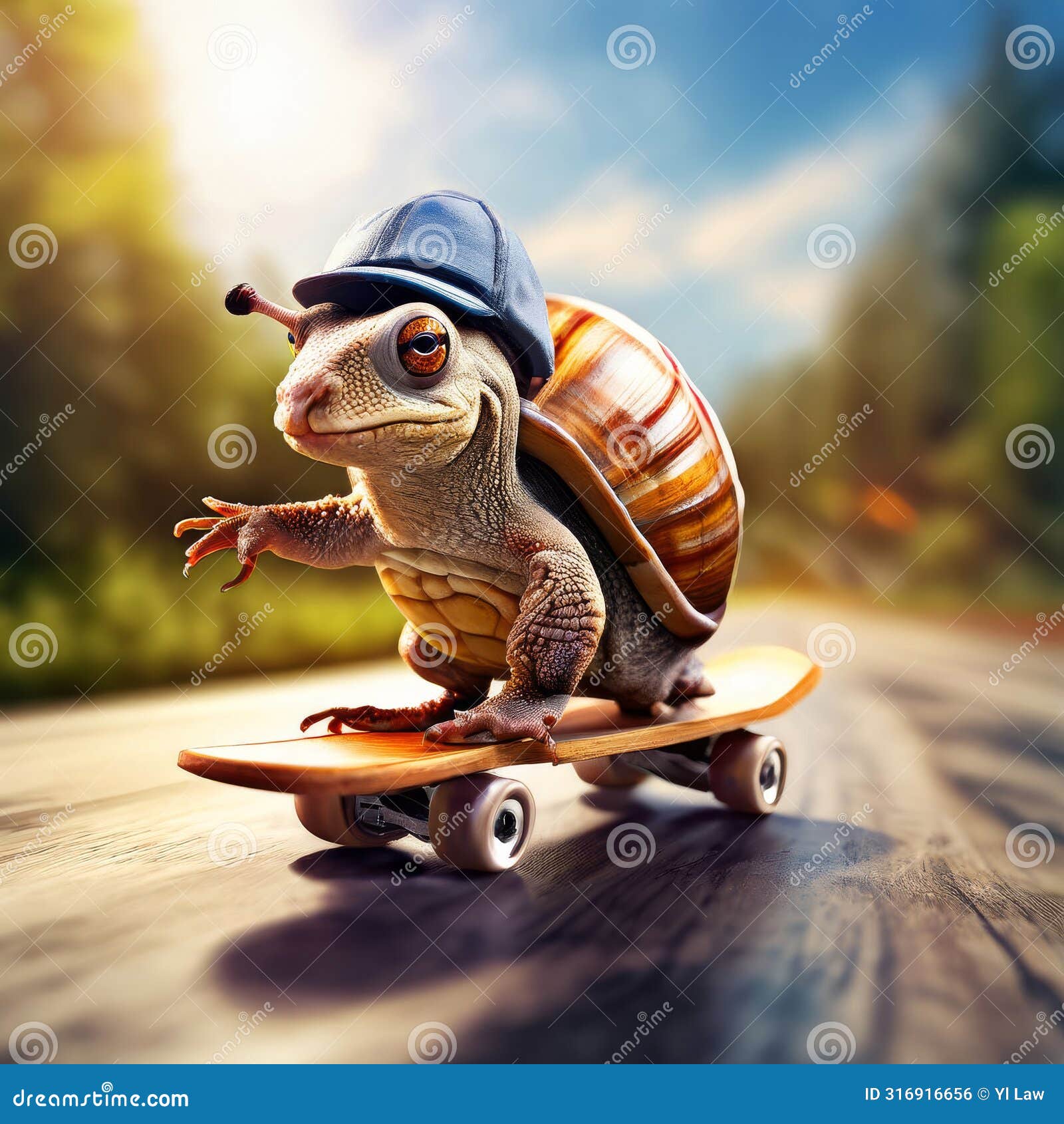 A Speedy Snail with Wheels on Yellow Background. Speed Increase ...