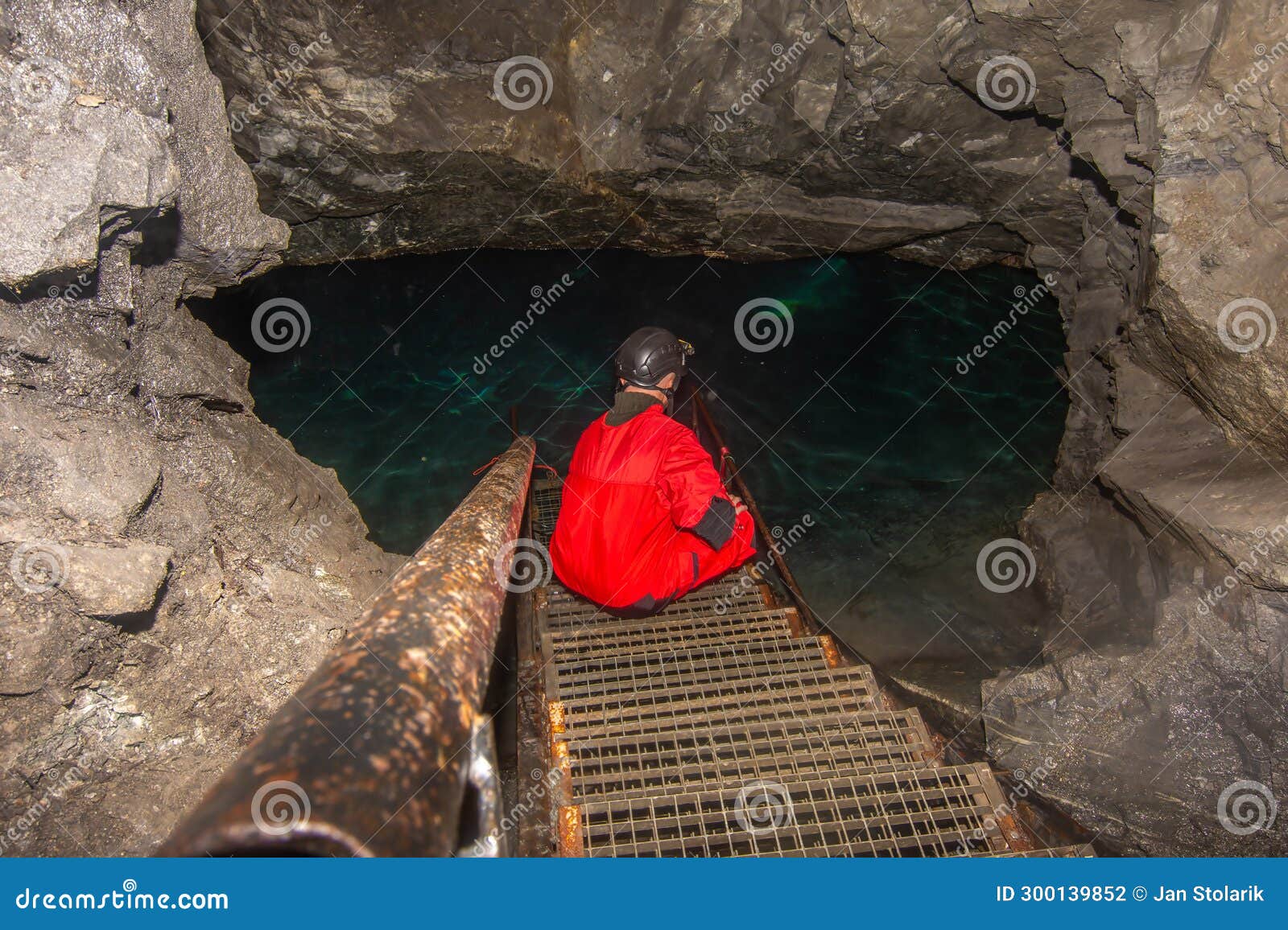 Speleologist Checking and Monitoring Cave Divers Training Deep Cave ...