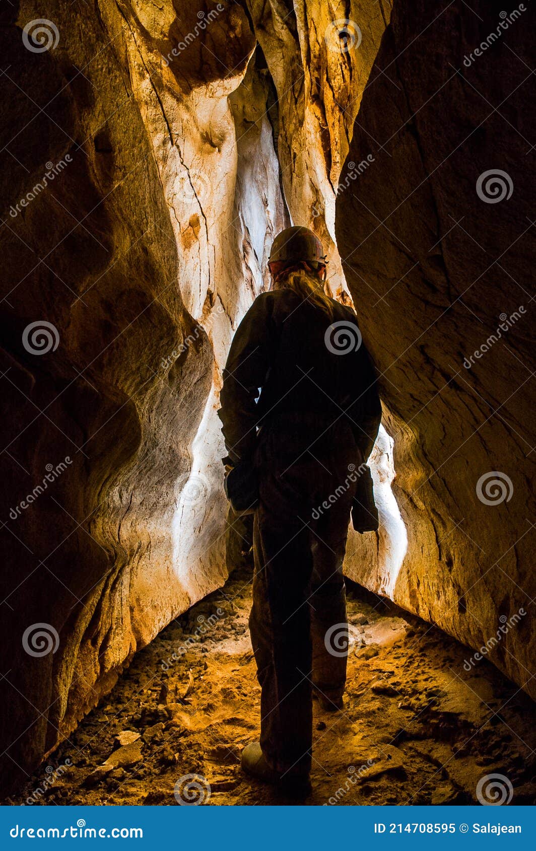 Speleologist Exploring a Deep Cave Stock Image - Image of dark, caver ...