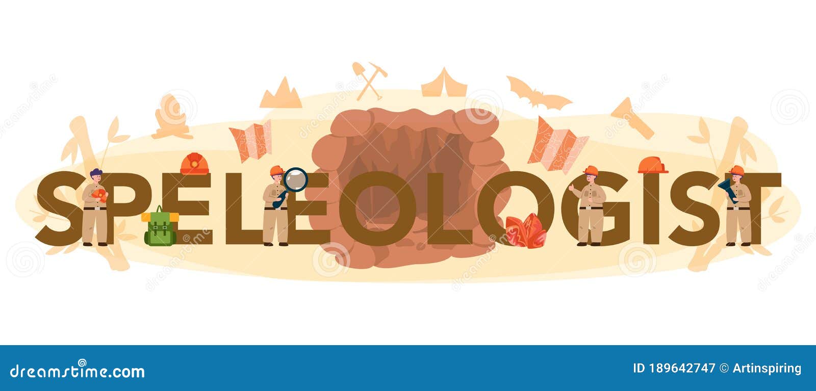 Speleologist Typographic Header Concept. Scientst Studying Caves Stock ...