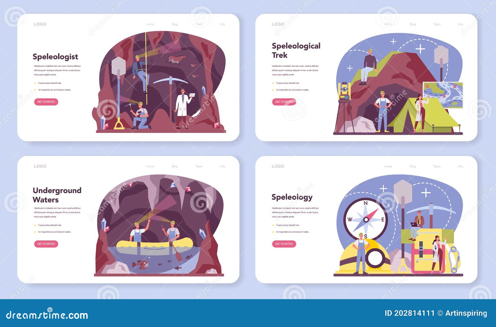Speleologist Web Banner or Landing Page Set. Scientst Exploring Stock ...