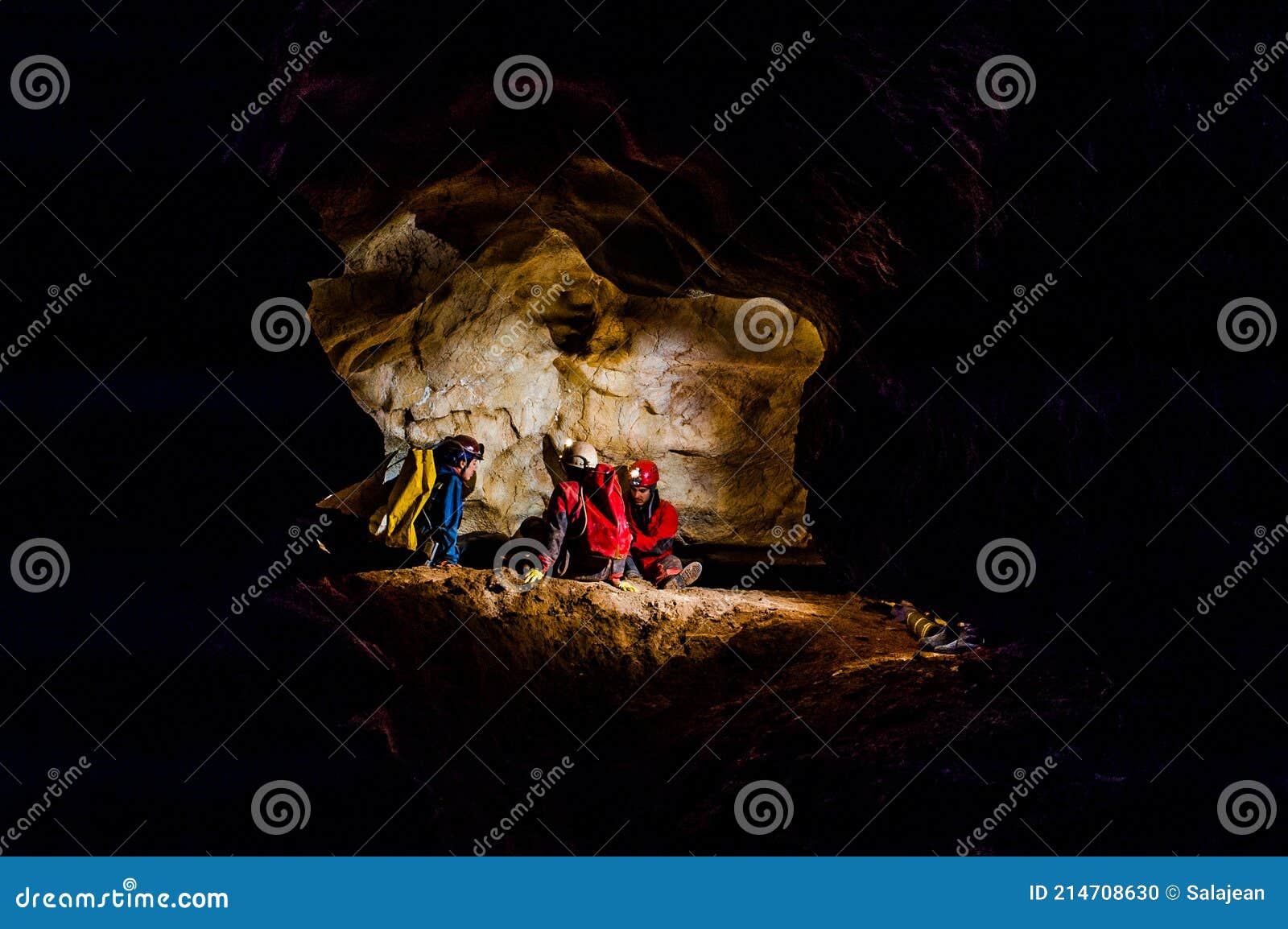 Speleologists Resting Underground During Cave Exploration Royalty-Free ...