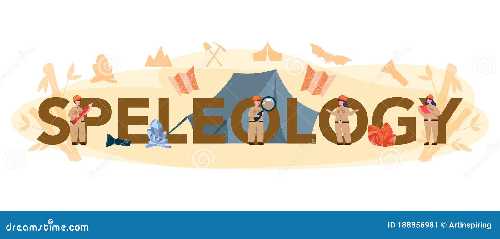 Speleology Typographic Header Concept. Scientst Studying Caves Stock ...