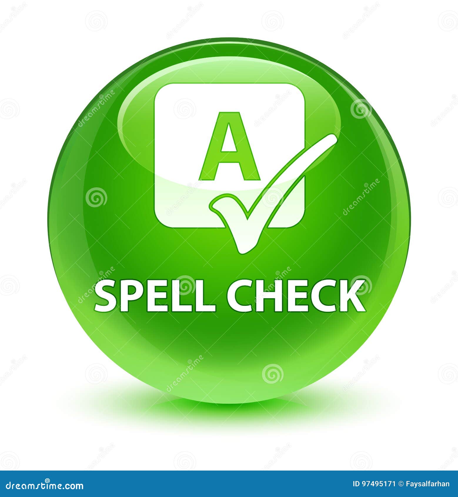 Spell Check Glassy Green Round Button Stock Illustration - Illustration ...