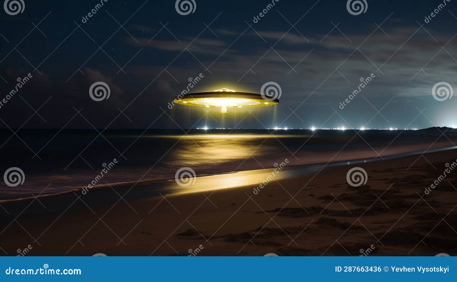 A Disk-shaped Alien Spacecraft Lands on the Ocean Coast, Above the ...