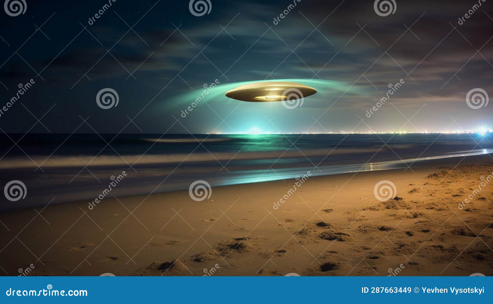 A Disk-shaped Alien Spacecraft Lands on the Ocean Coast, Above the ...