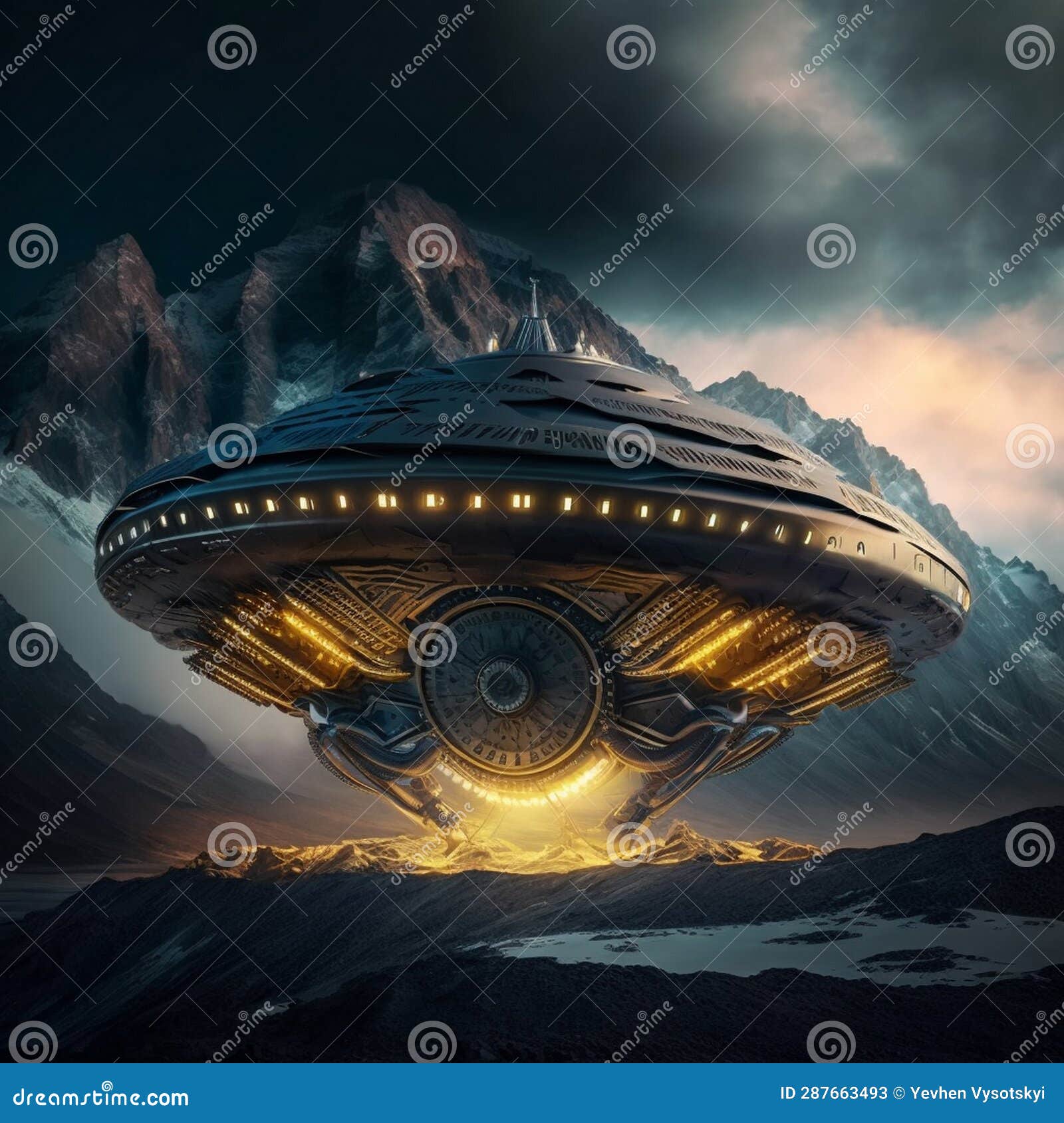 A Disk-shaped Alien Spacecraft Lands on the Ocean Coast, Above the ...