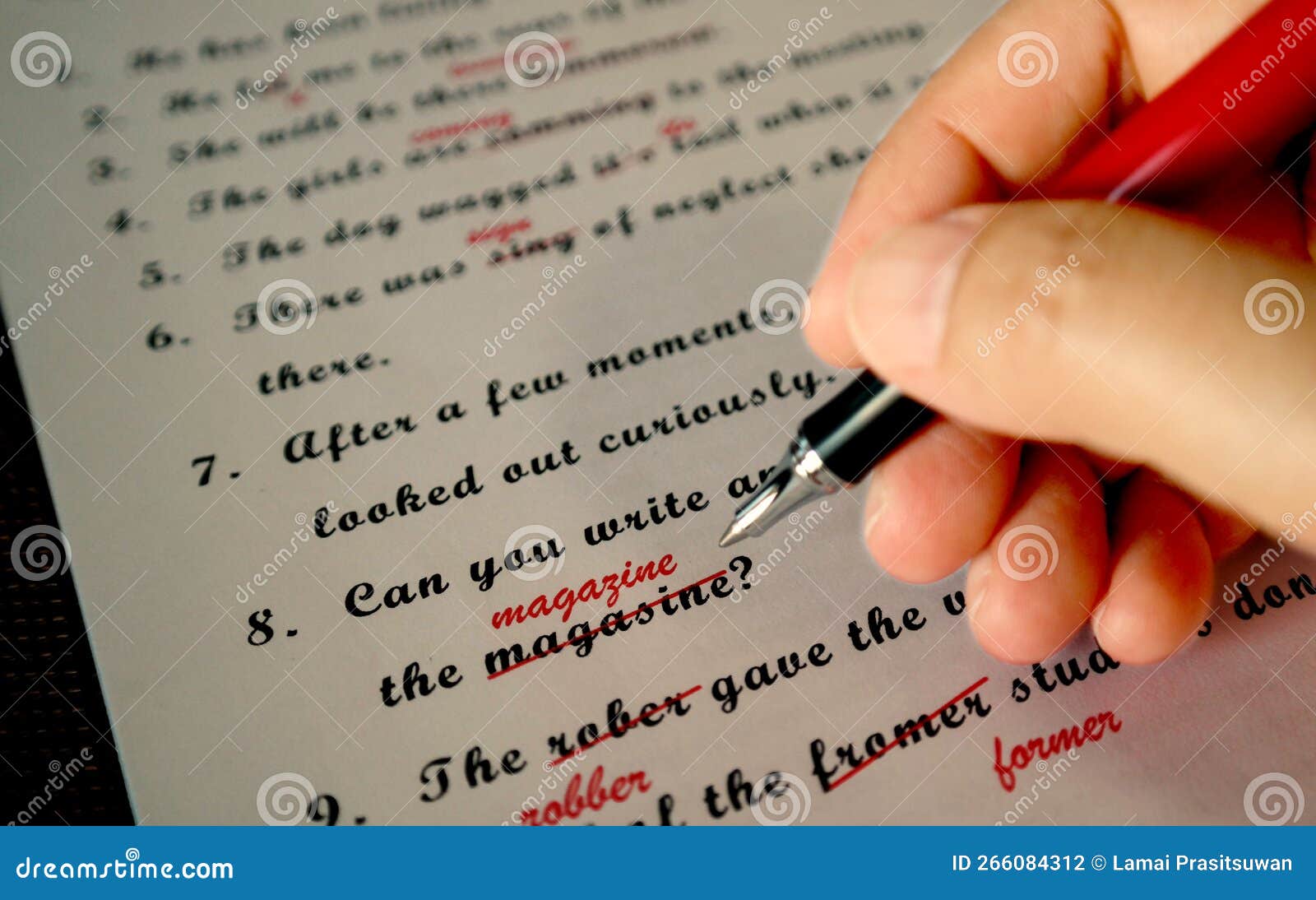 Spelling Check Paperwork with Red Mark Stock Photo - Image of marking ...