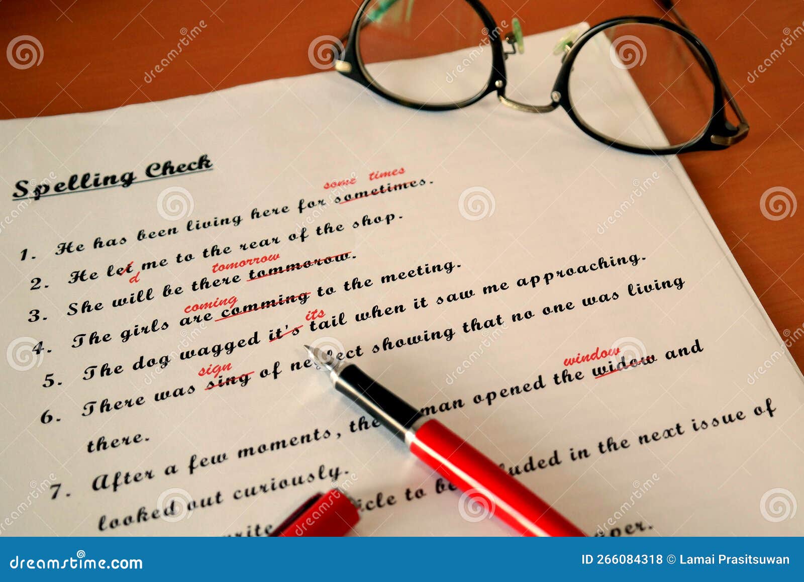 Spelling Check Paperwork with Red Mark Stock Photo - Image of draft ...