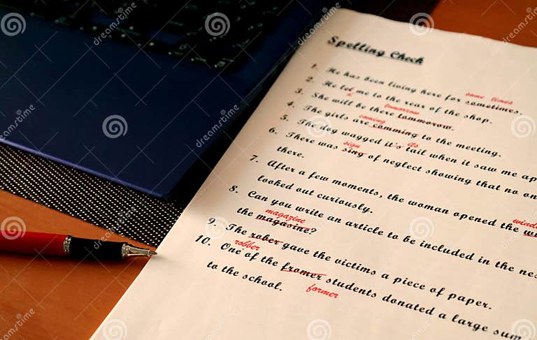 Spelling Check Paperwork with Red Mark Stock Image - Image of ...