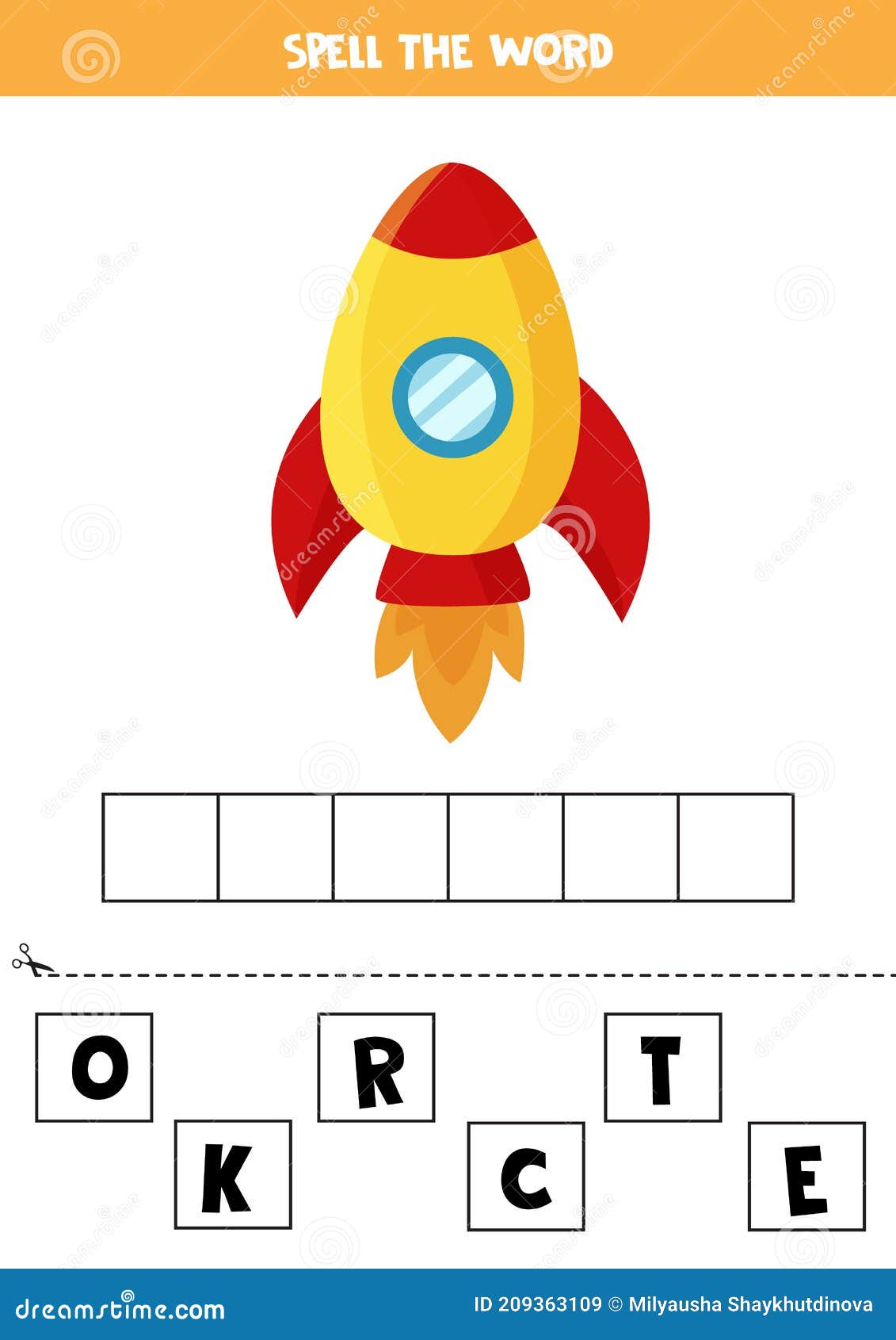 Spelling Game for Kids. Cartoon Space Rocket. Stock Vector ...