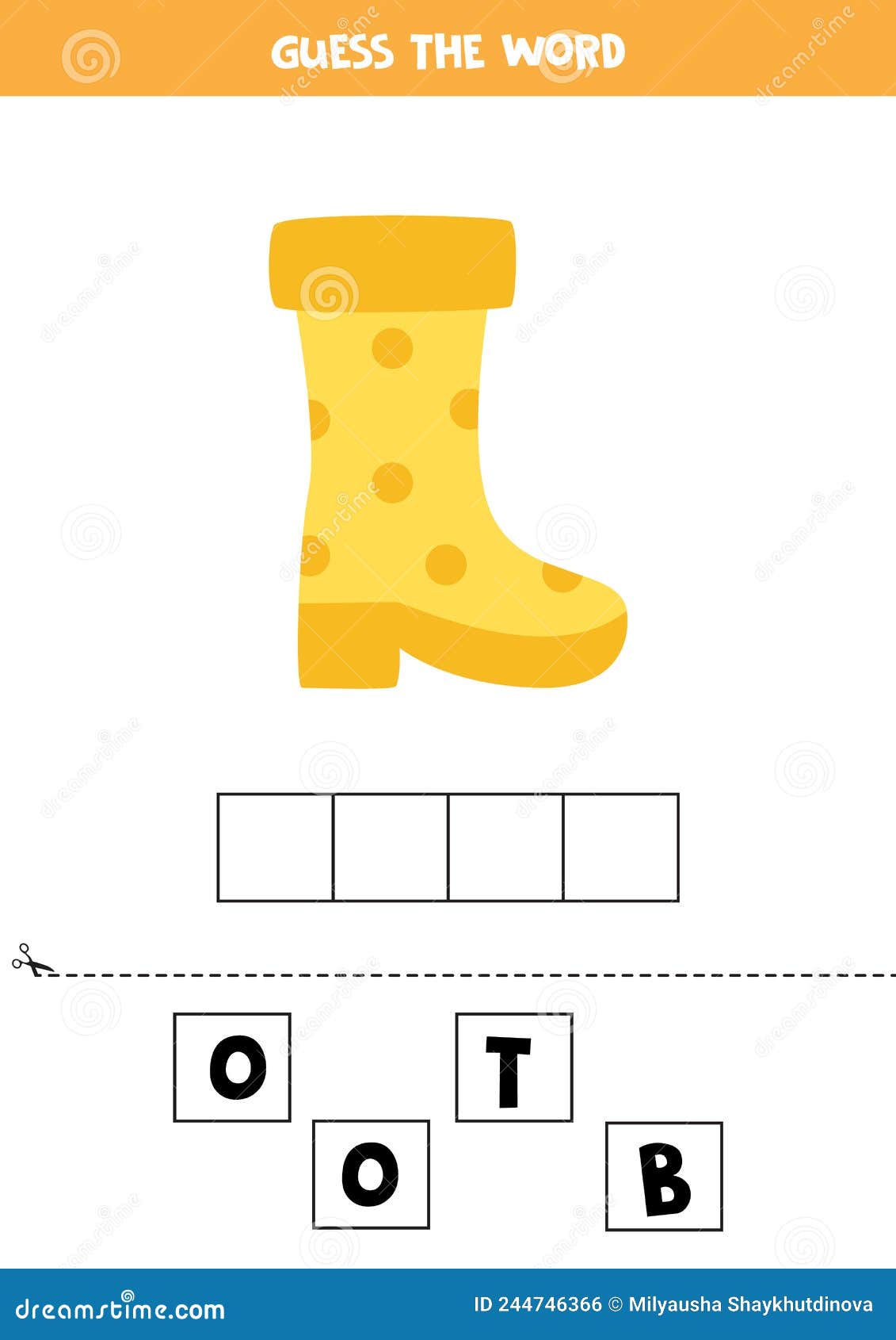 Spelling Game for Kids. Cute Cartoon Boot. Stock Vector - Illustration ...