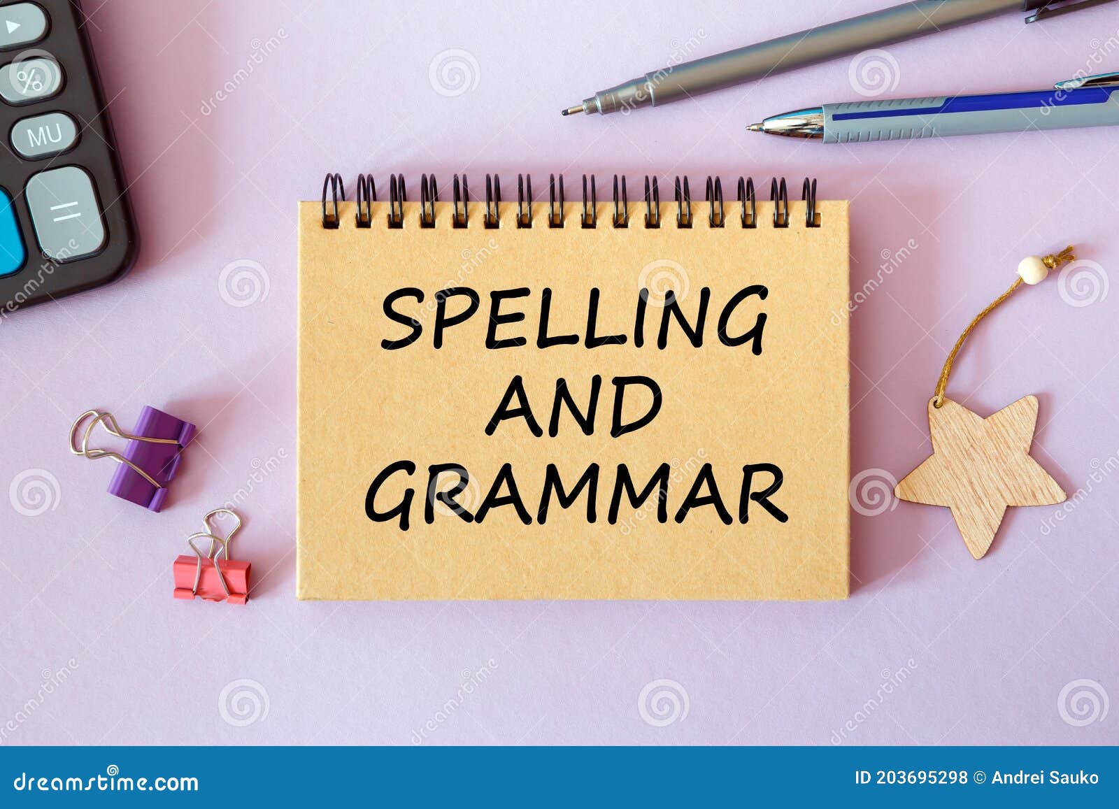 Spelling and Grammar is Written on a Notepad on an Office Desk Stock ...