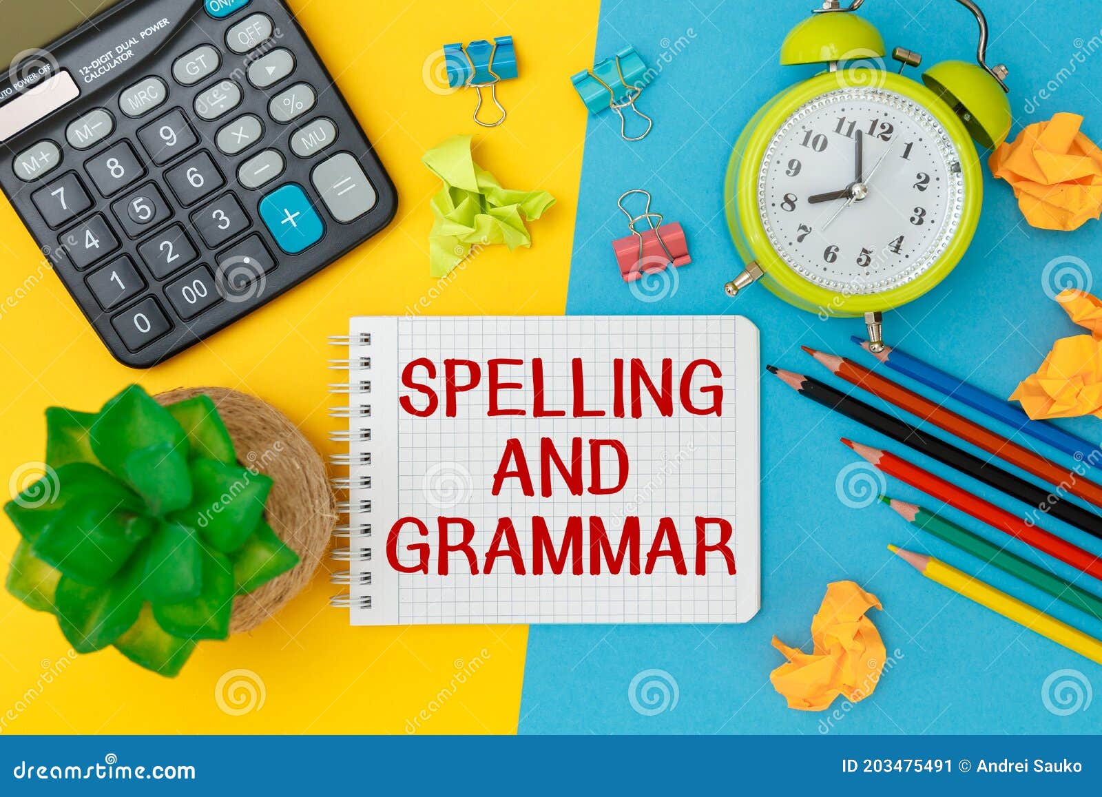 Spelling and Grammar is Written on a Notepad on an Office Desk Stock ...