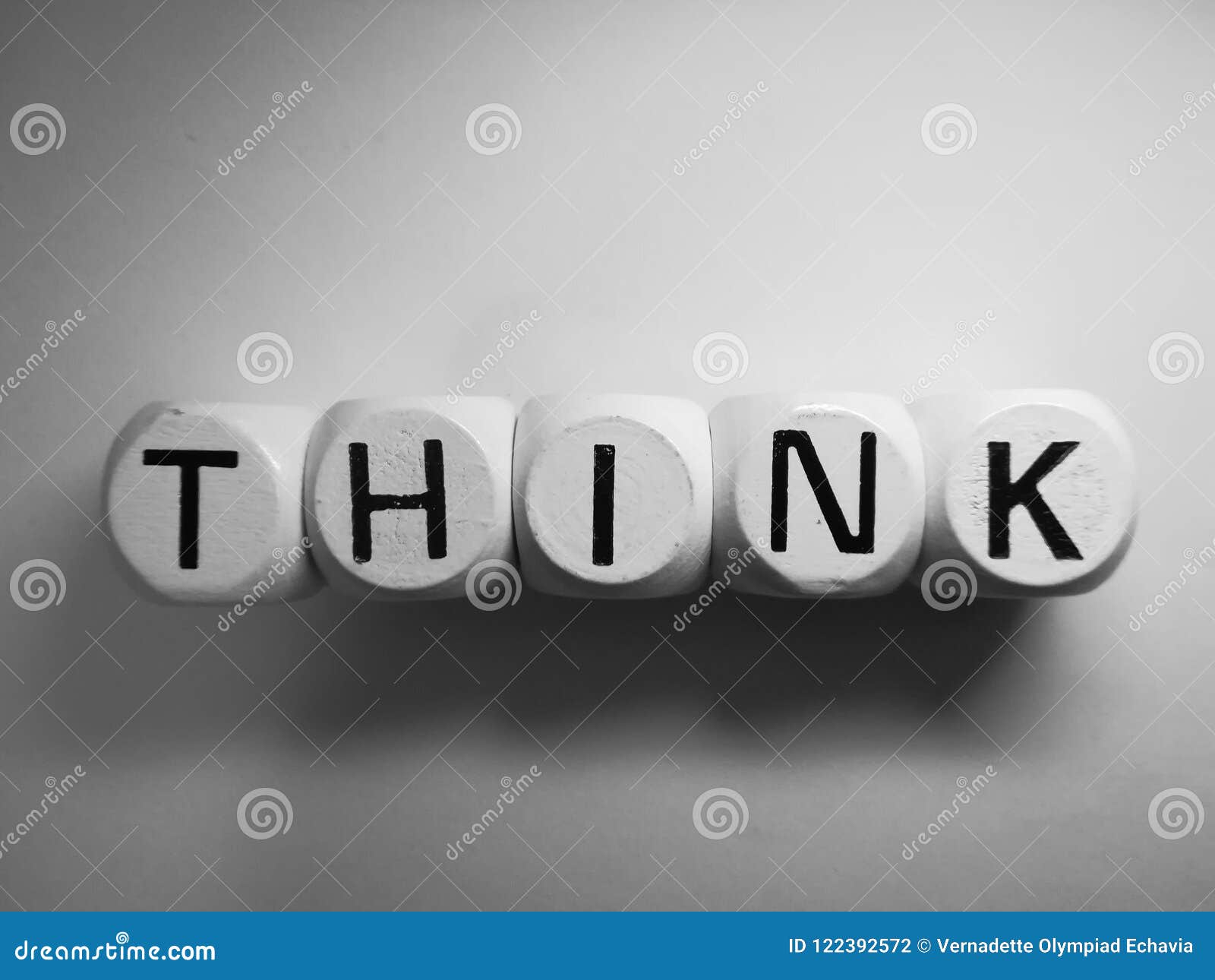 Word think spelled on dice stock photo. Image of gray - 122392572