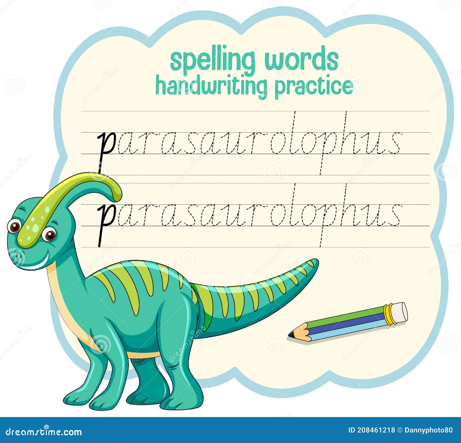 Spelling Words Dinosaur Handwriting Practice Worksheet Stock Vector ... Spelling Words Dinosaur Handwriting Practice Worksheet Stock Vector ...