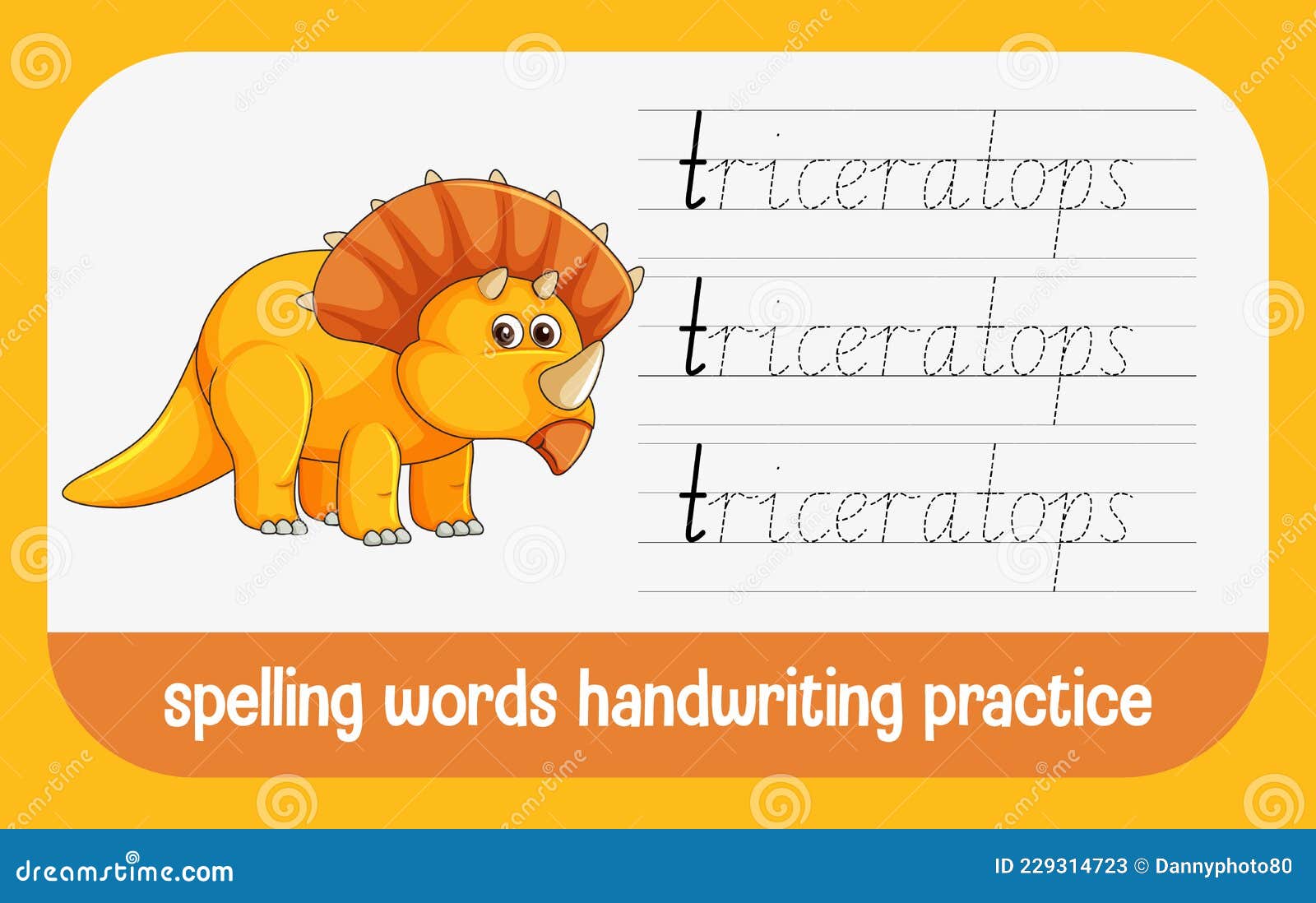 Spelling Words Dinosaur Handwriting Practice Worksheet Stock Vector ... Spelling Words Dinosaur Handwriting Practice Worksheet Stock Vector ...