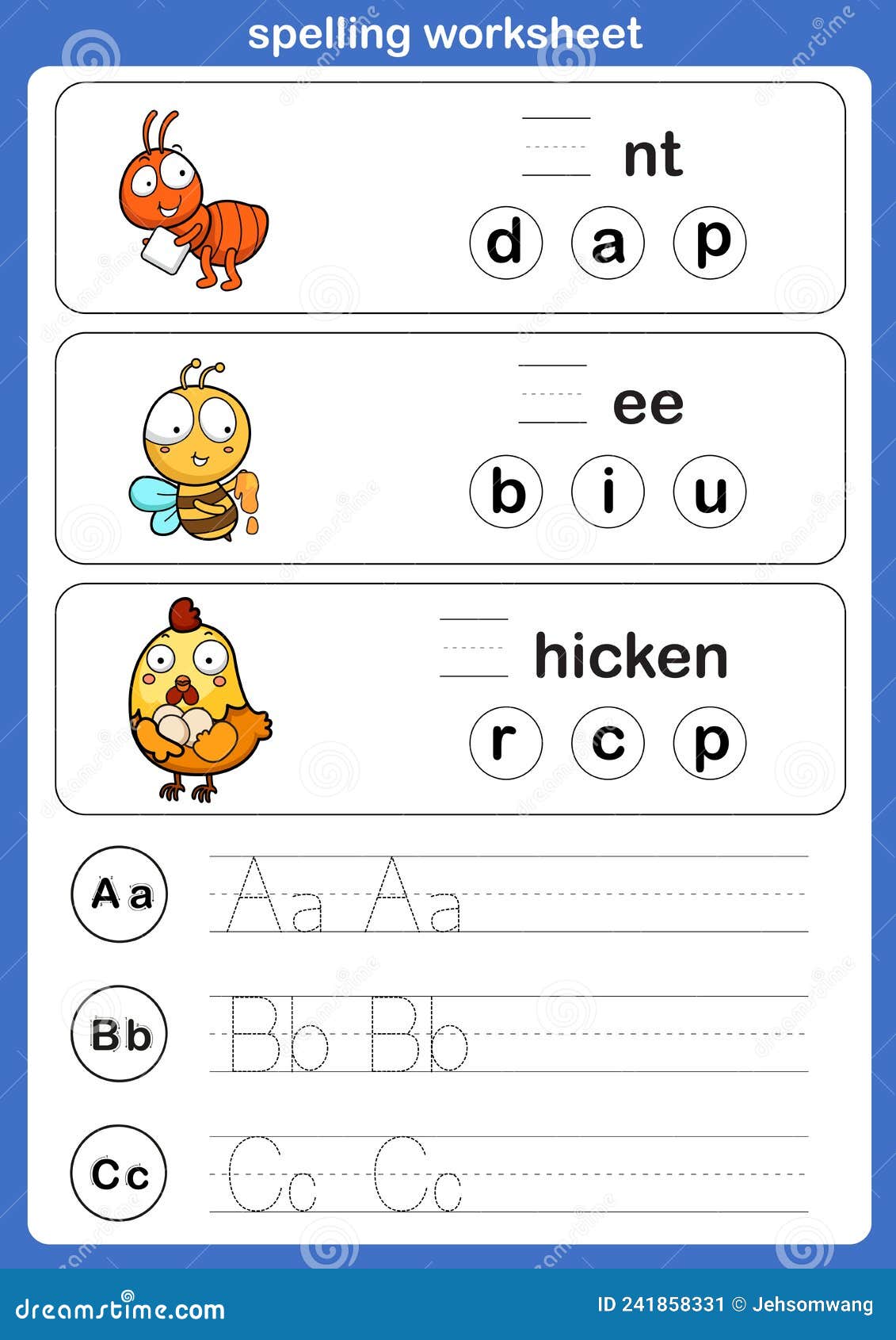 Spelling Worksheet , Exercise With Cartoon Vocabulary Illustration ...