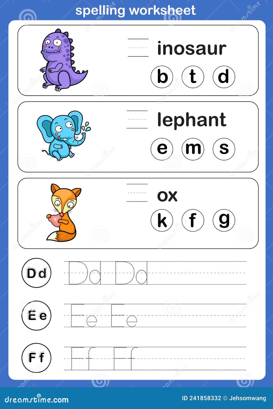 Spelling Worksheet , Exercise With Cartoon Vocabulary Illustration ...