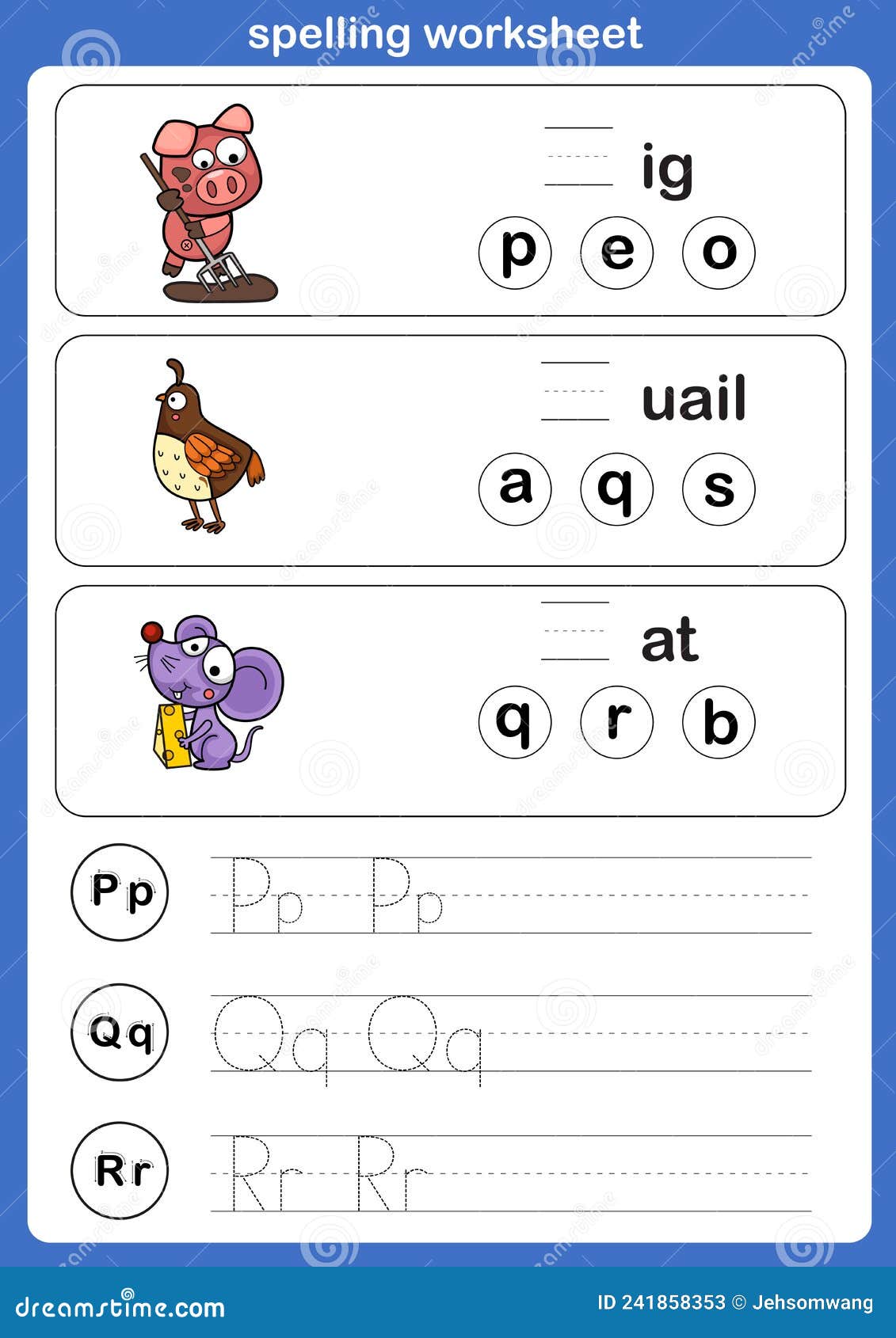 Spelling Worksheet , Exercise With Cartoon Vocabulary Illustration ...