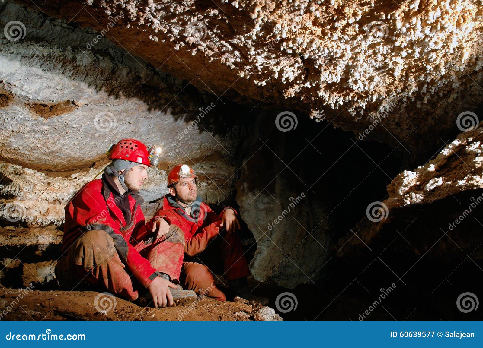 Spelunkers in a cave stock image. Image of inside, cavern - 60639577