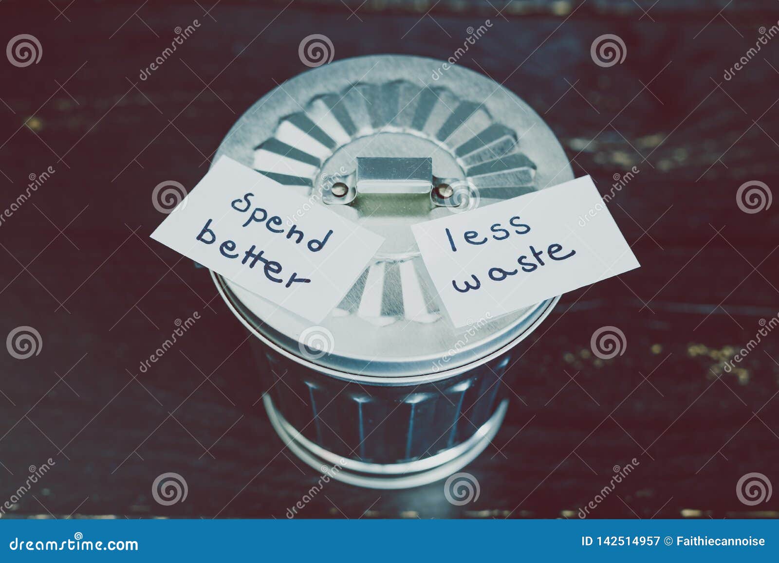 Spend Better for less Waste Garbage Bin with Text Stock Image - Image ...