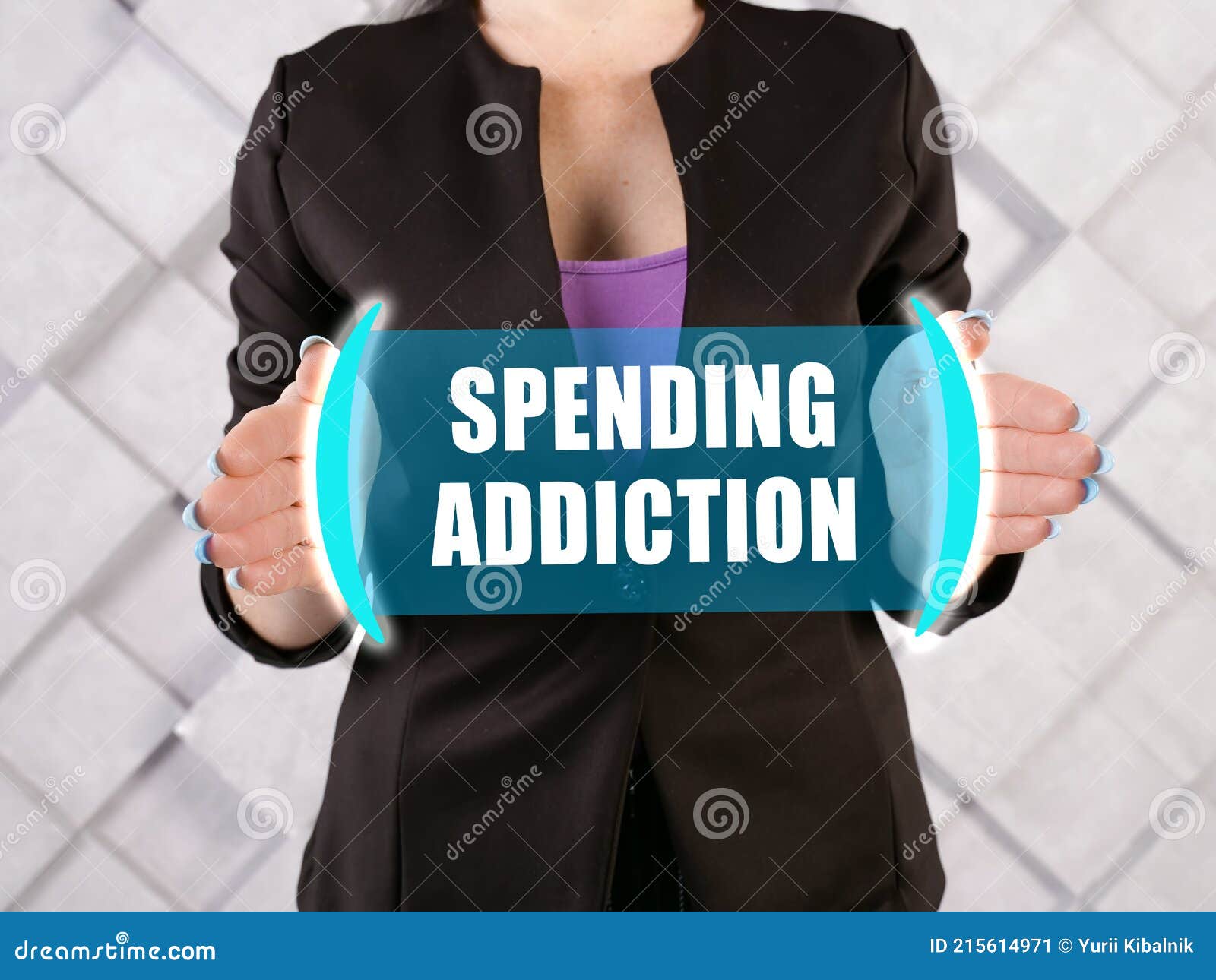 SPENDING ADDICTION Text in Futuristic Screen Stock Image - Image of ...