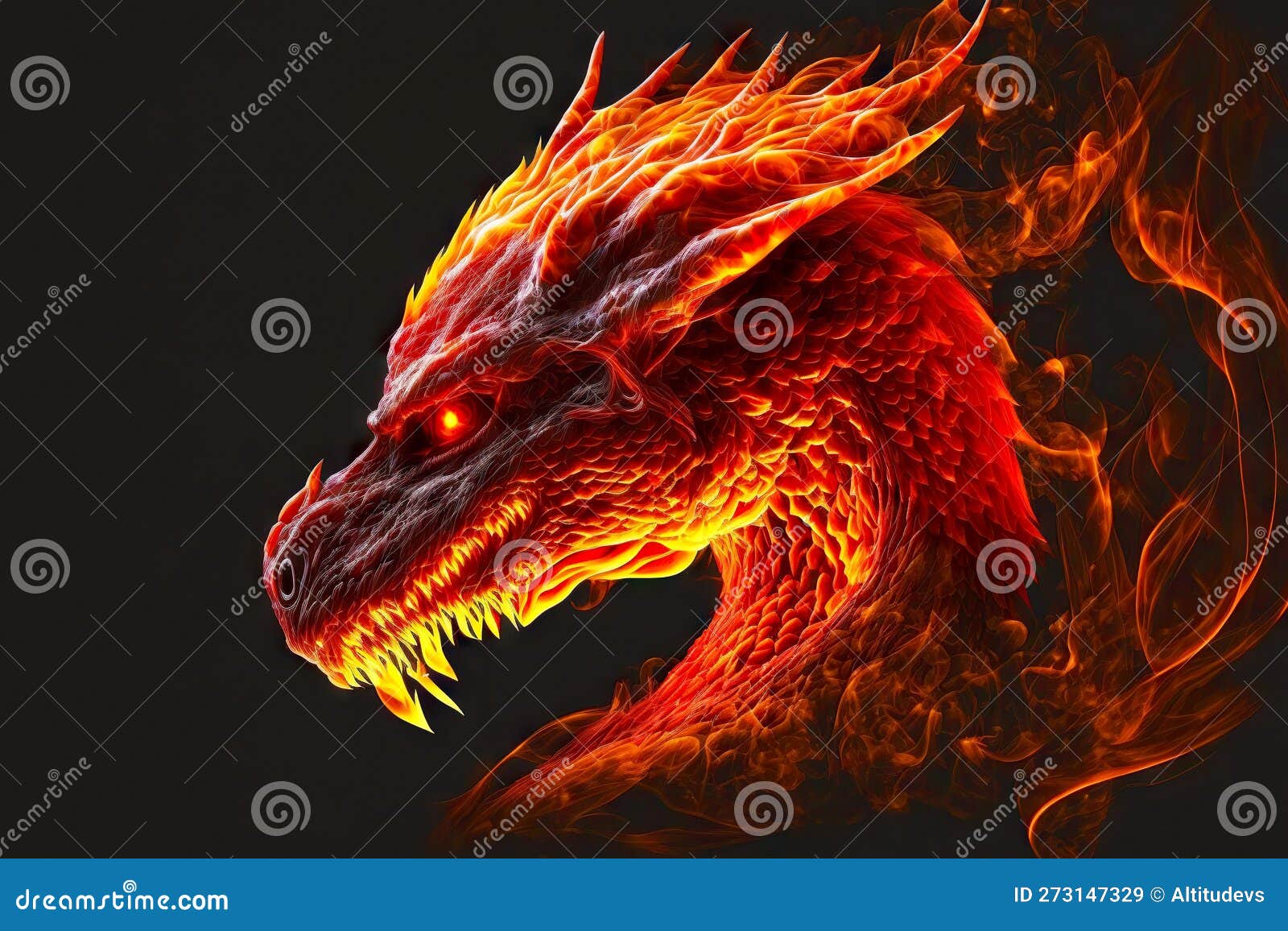 Spewing Flames Dangerous Red Dragons on Dark Background Stock ...