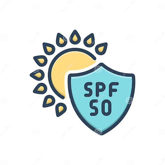 Color Illustration Icon for Spf 50, Uv Protect and Sunblock Stock ...