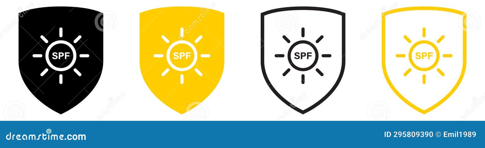 SPF Sun with Shield Icon Symbol Set. Stock Illustration - Illustration ...
