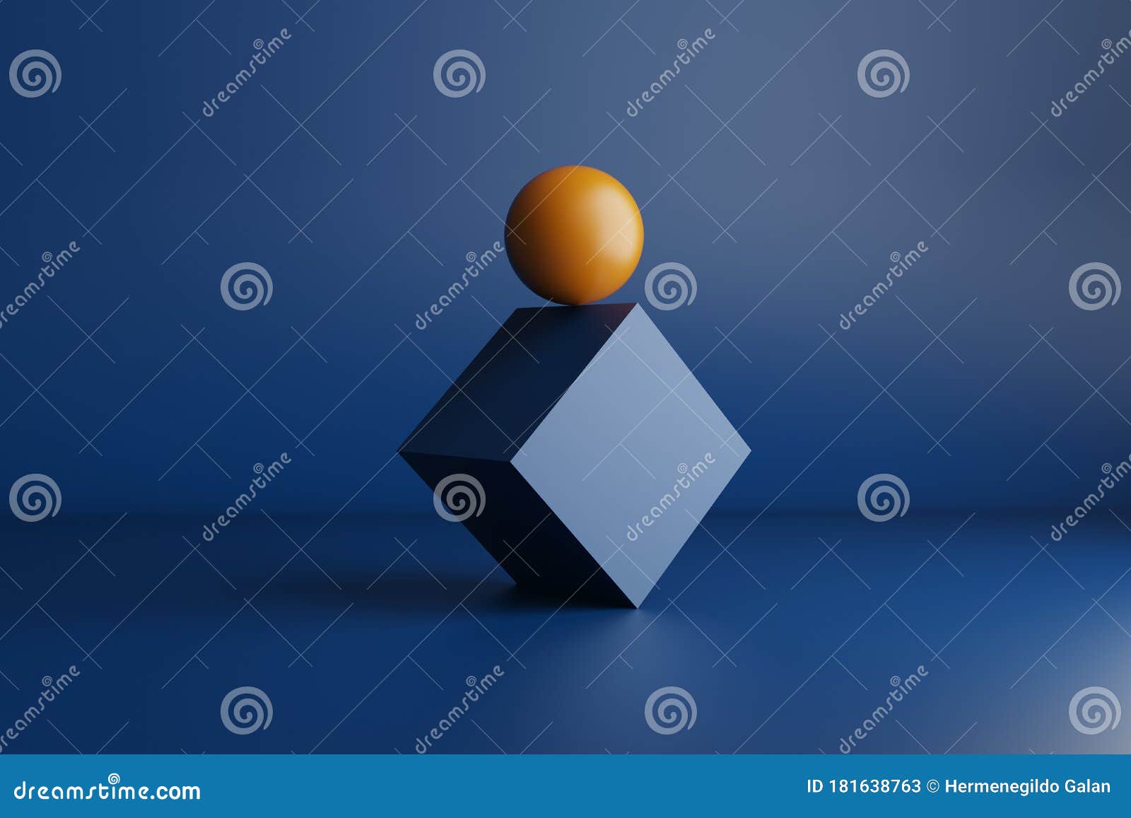 Sphere Balancing on the Edge of a Cube, 3D Rendering Stock Illustration ...