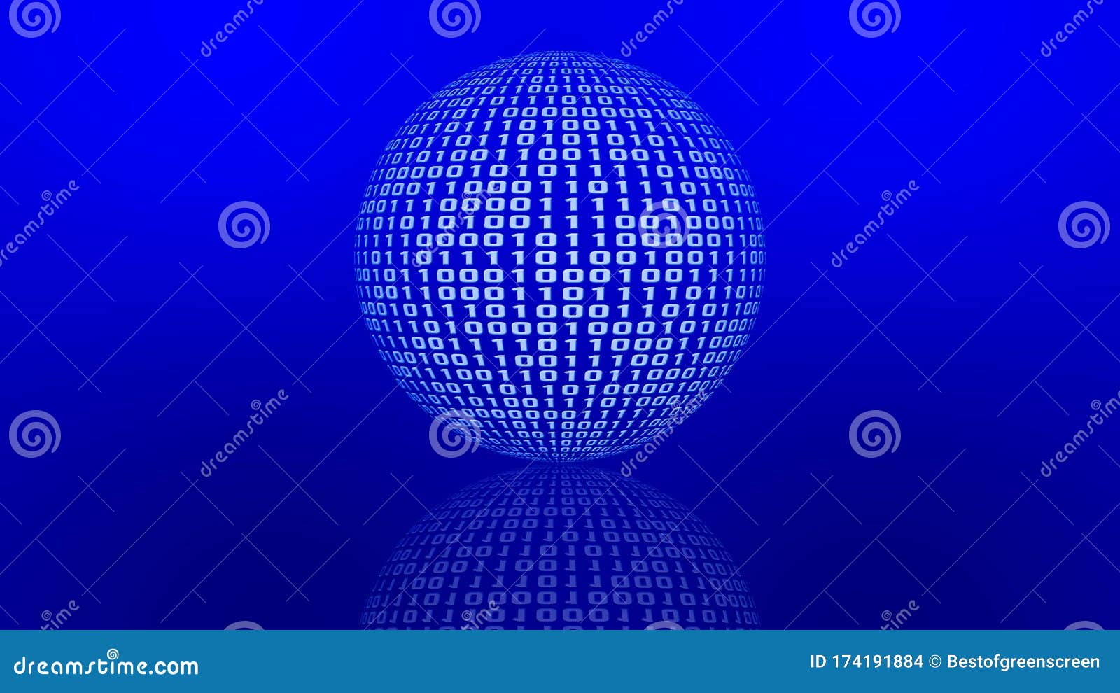 Sphere of Binary Code with Reflection on Blue Floor Against Blue ...