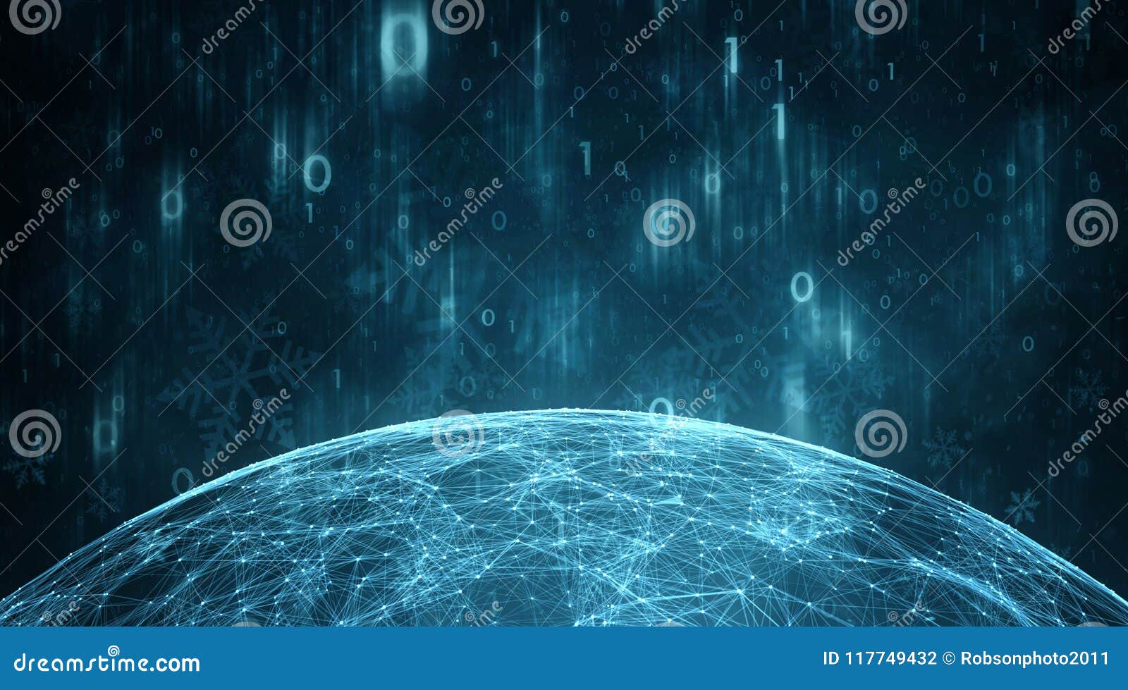 Sphere with Binary Numbers and Snowflakes Illustration Stock ...