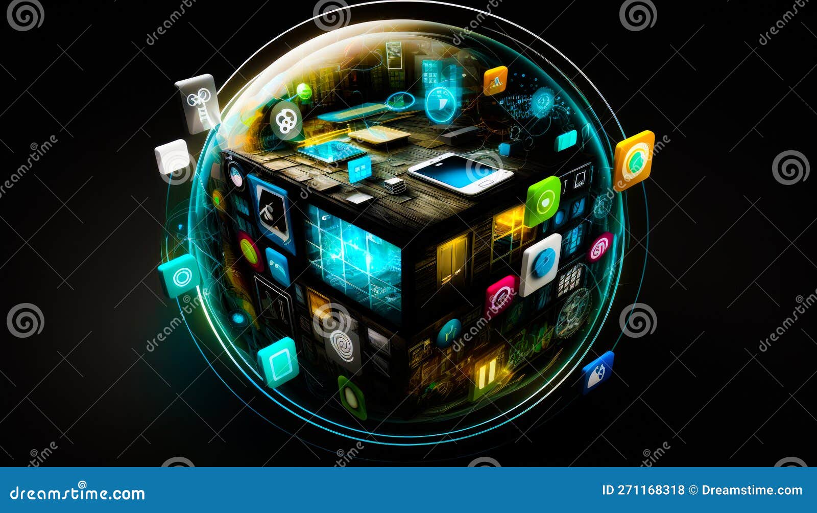 Sphere with Bunch of Different App Icons on it. Generative AI Stock ...